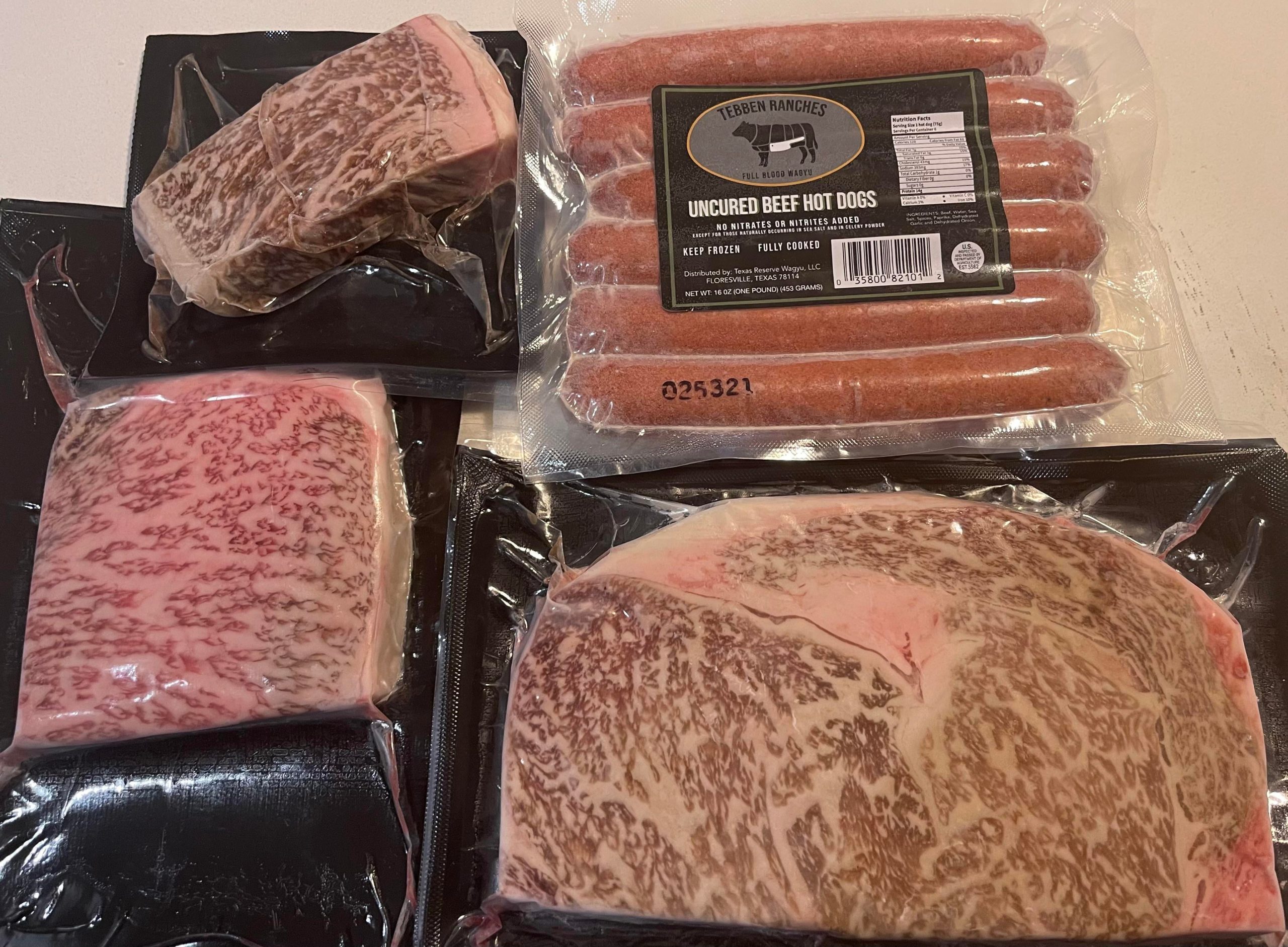 Kobe A5 Wagyu ribeye, A4 olive Wagyu petite striploin, A5 Wagyu petite ...