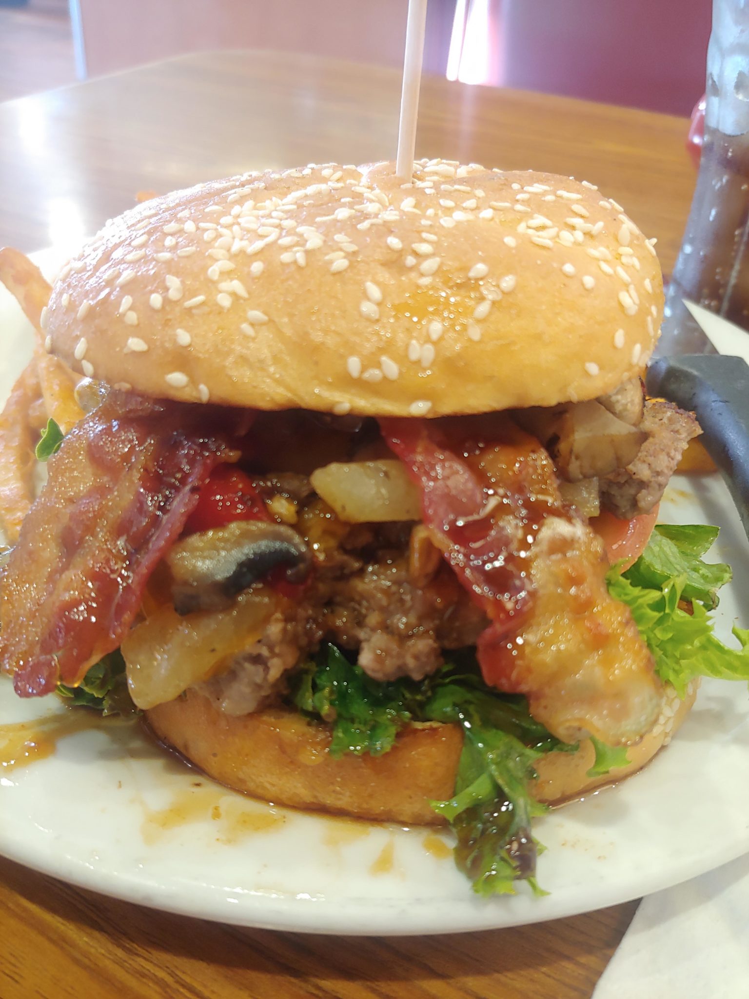 Bourbon Bacon Burger with Grilled Peppers - Dining and Cooking
