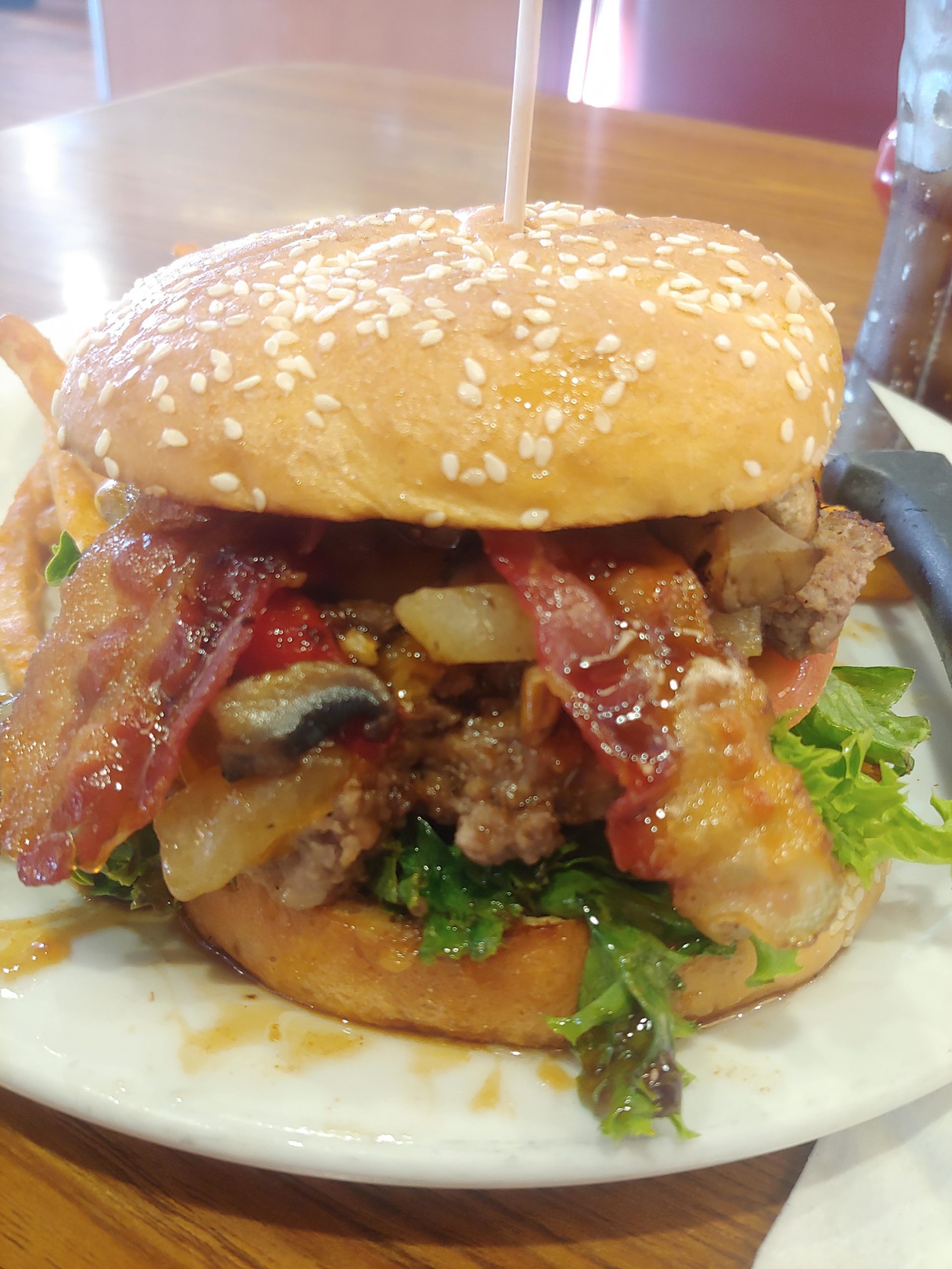 Bourbon Bacon Burger with Grilled Peppers - Dining and Cooking
