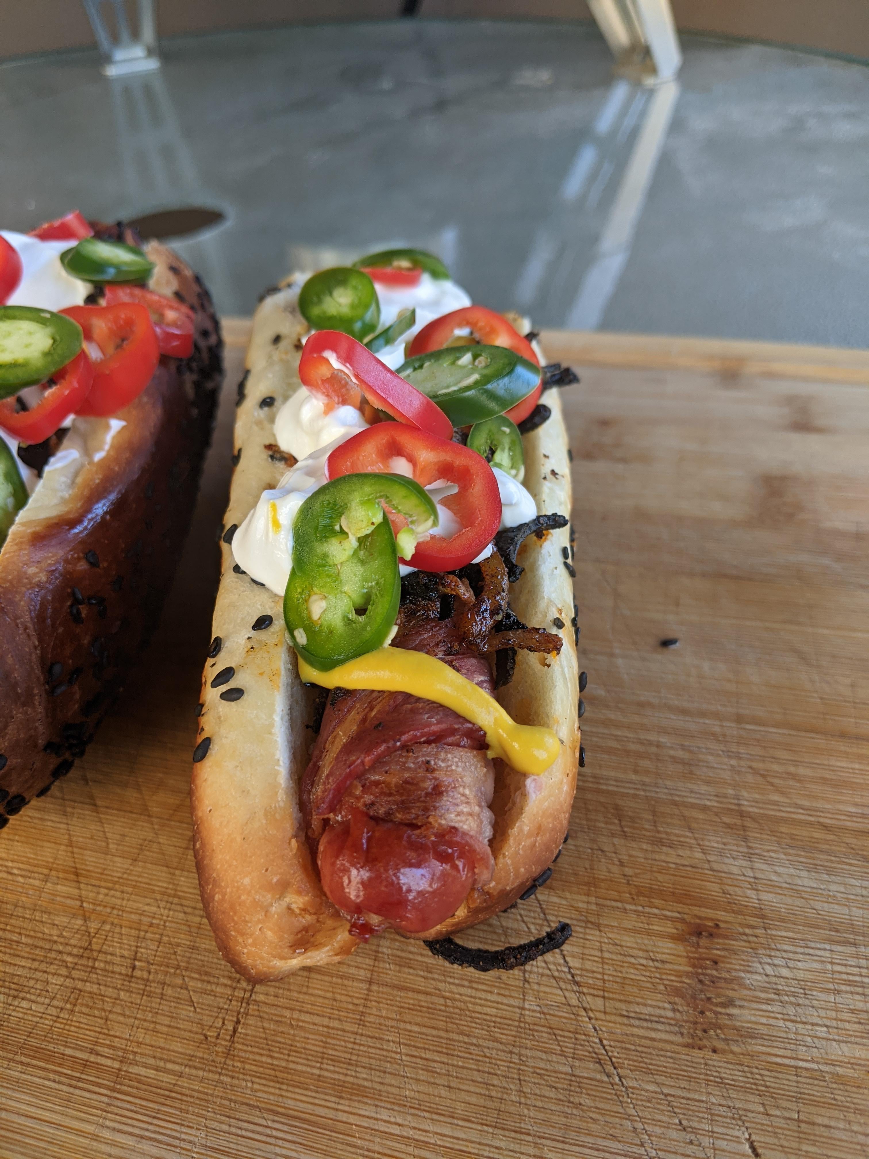 [Homemade] Danger dogs: bacon wrapped hotdogs, caramelized shallots ...