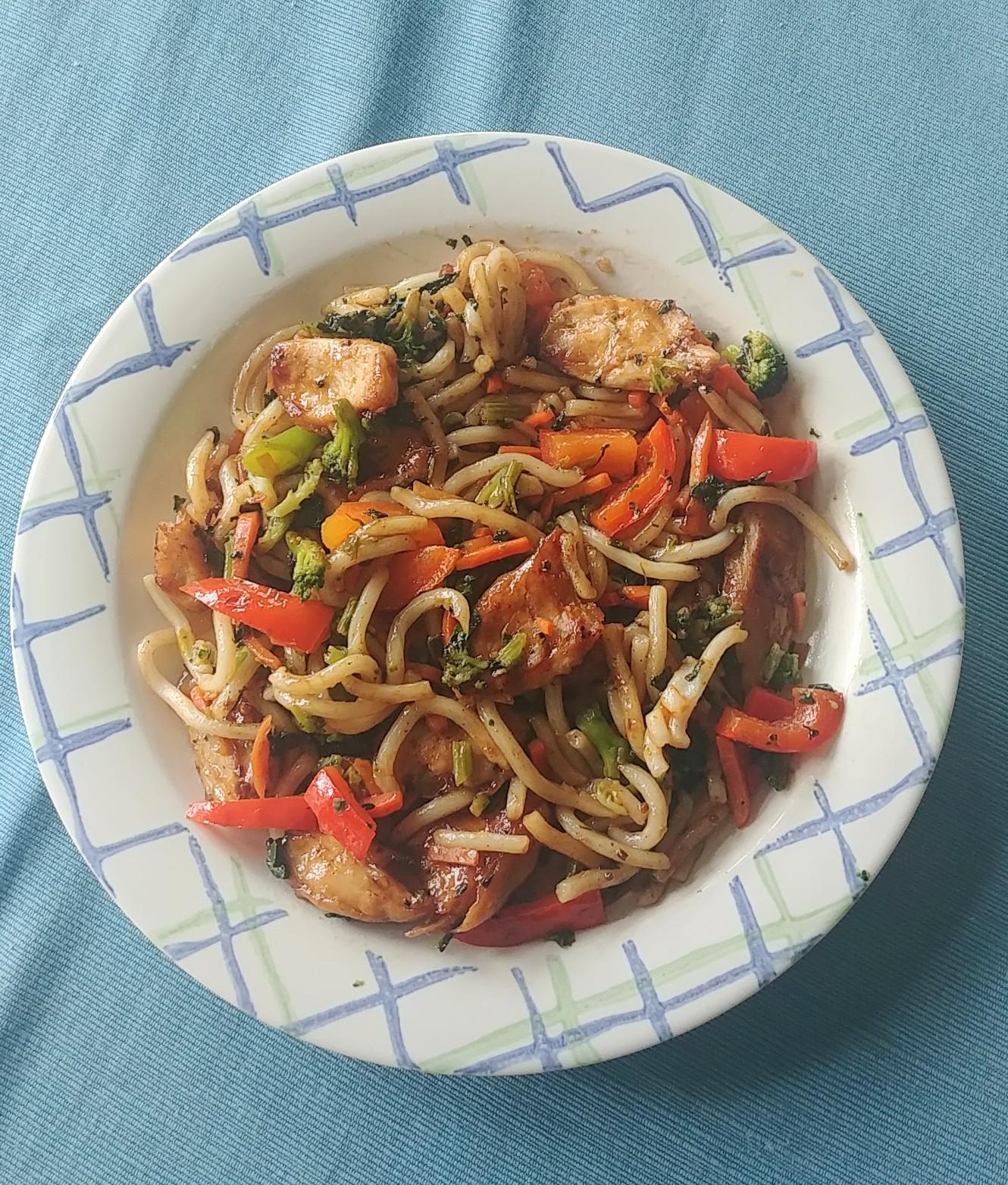 Teriyaki udon stir-fry with chikn & veggies - Dining and Cooking