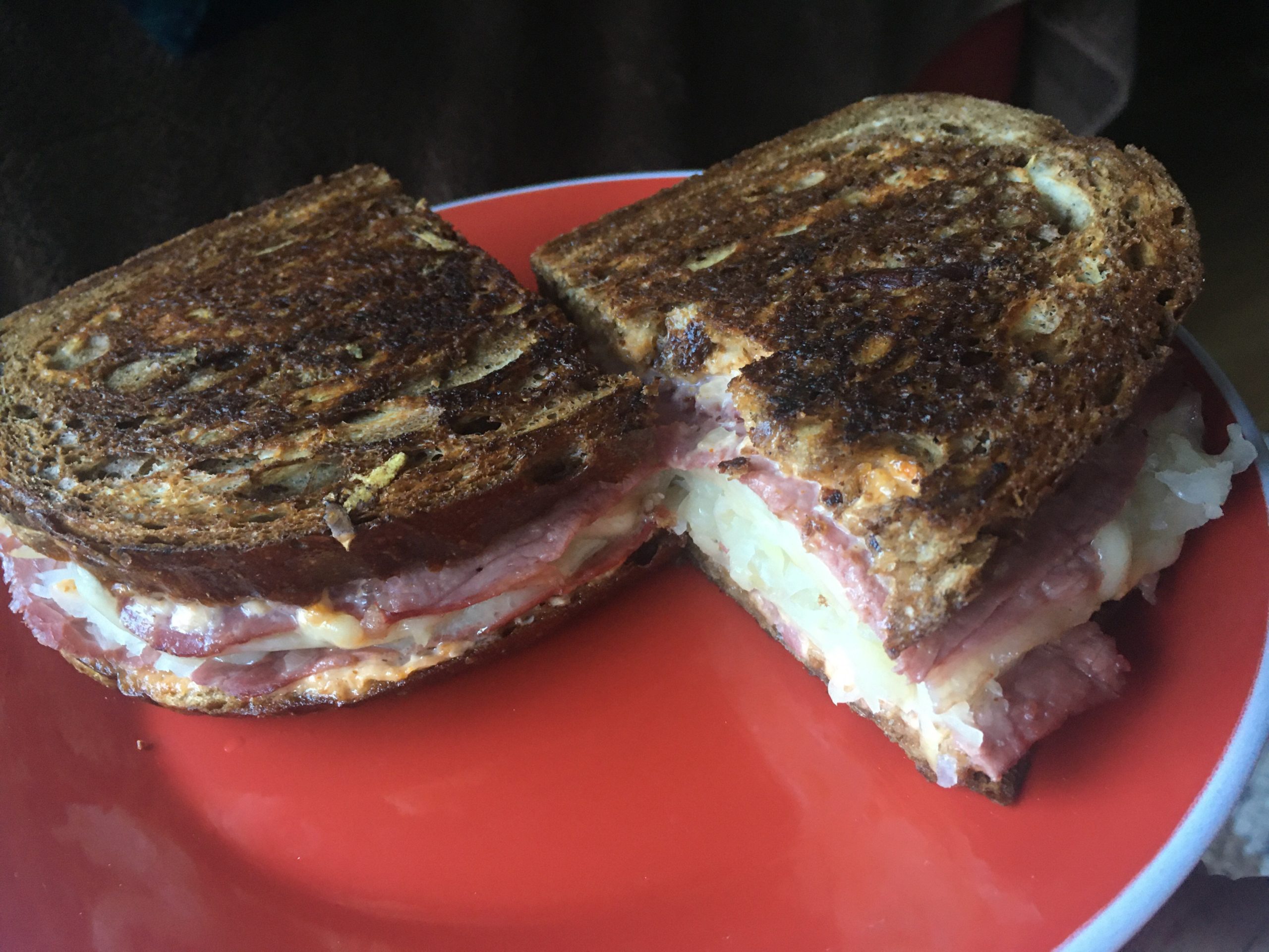 corned beef reuben on marble rye with extra sauerkraut - Dining and Cooking