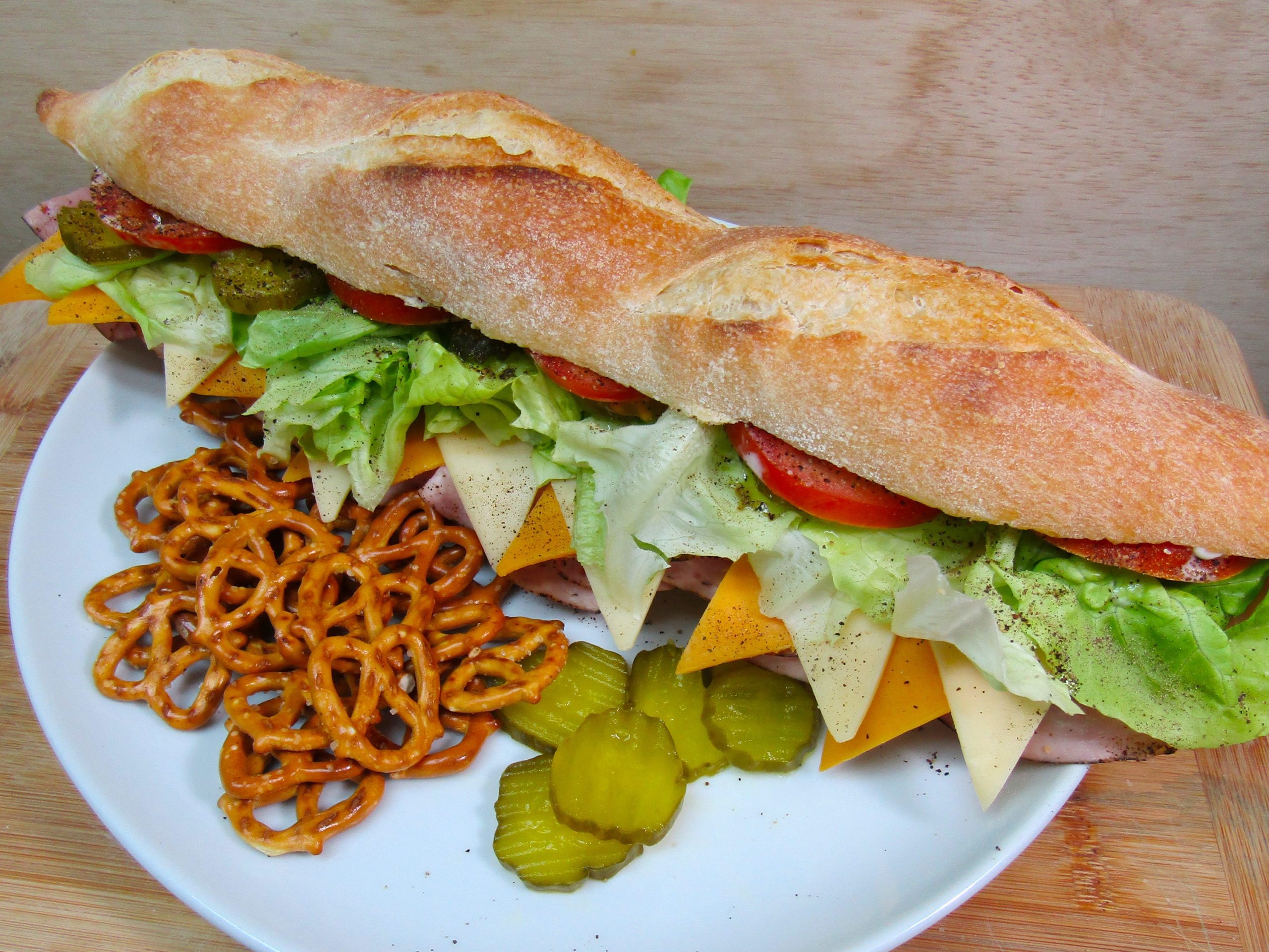 Ham and Cheese on a fresh baked baguette - Dining and Cooking