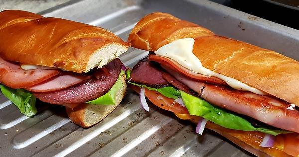 Pan fried Salami and Mortadella with Provolone, Cheddar, Butter Lettuce ...