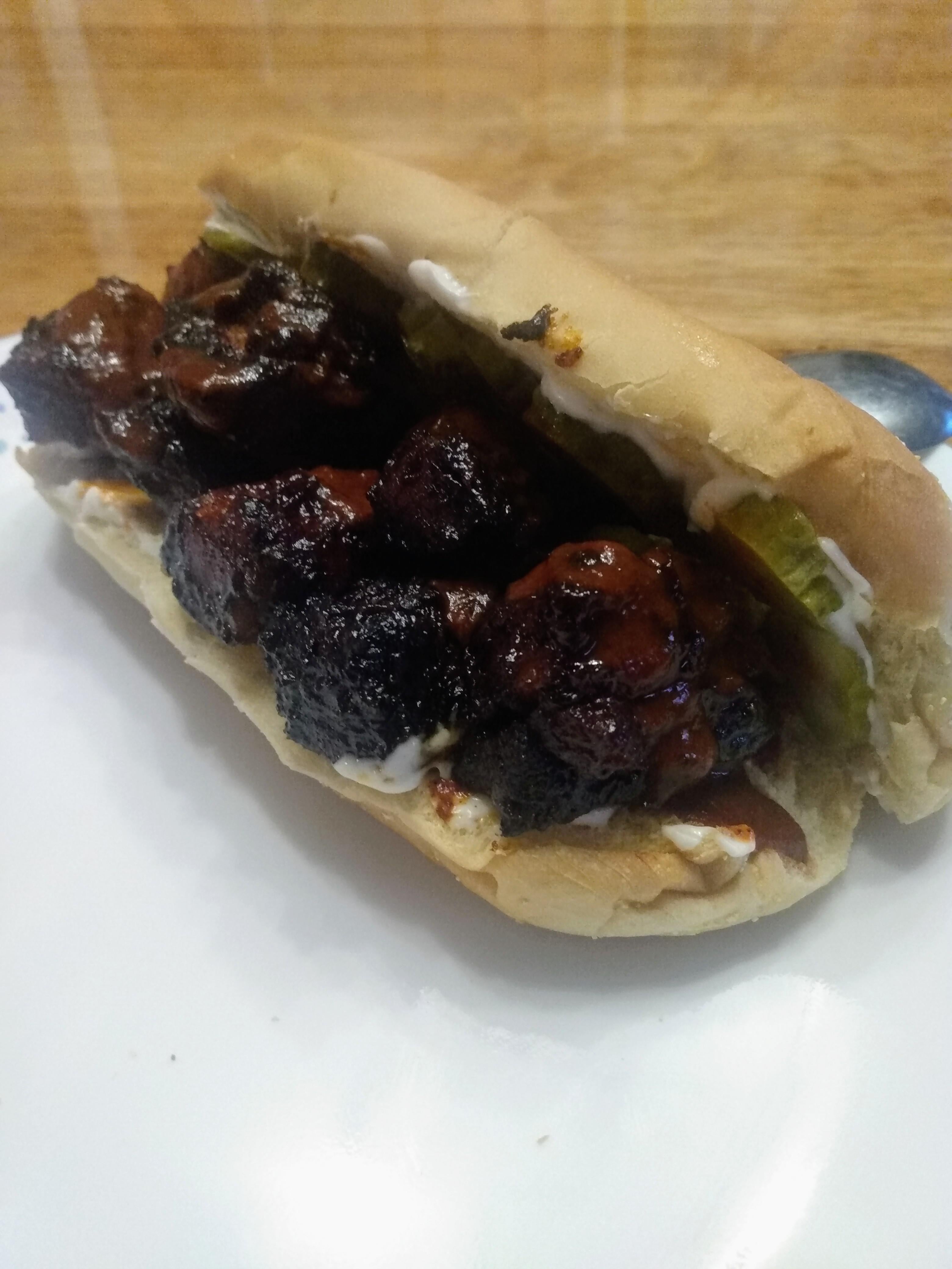 Burnt ends hoagie with Mayo and spicy pickles - Dining and Cooking