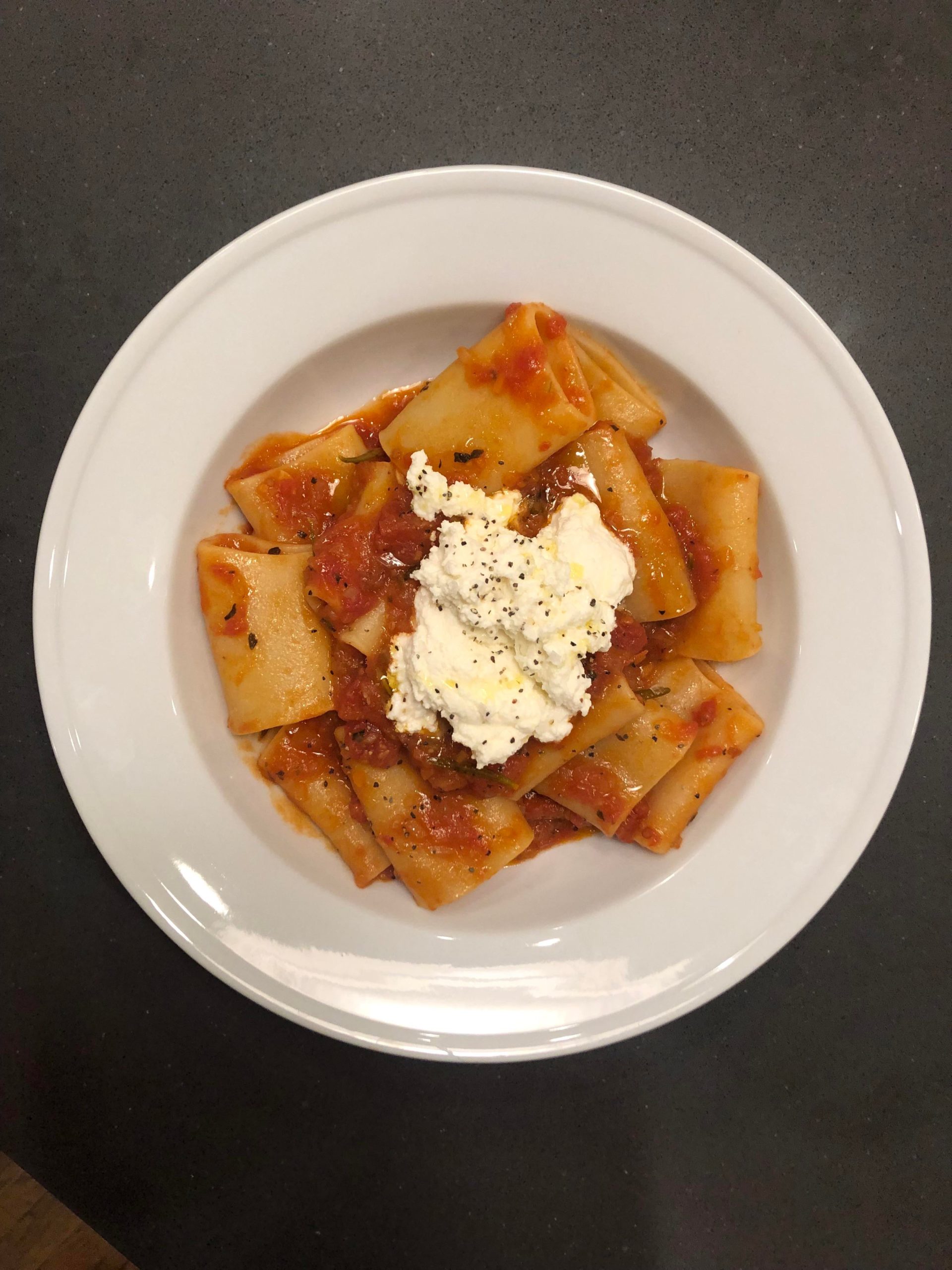 Paccheri in a rosemary red sauce with ricotta - Dining and Cooking