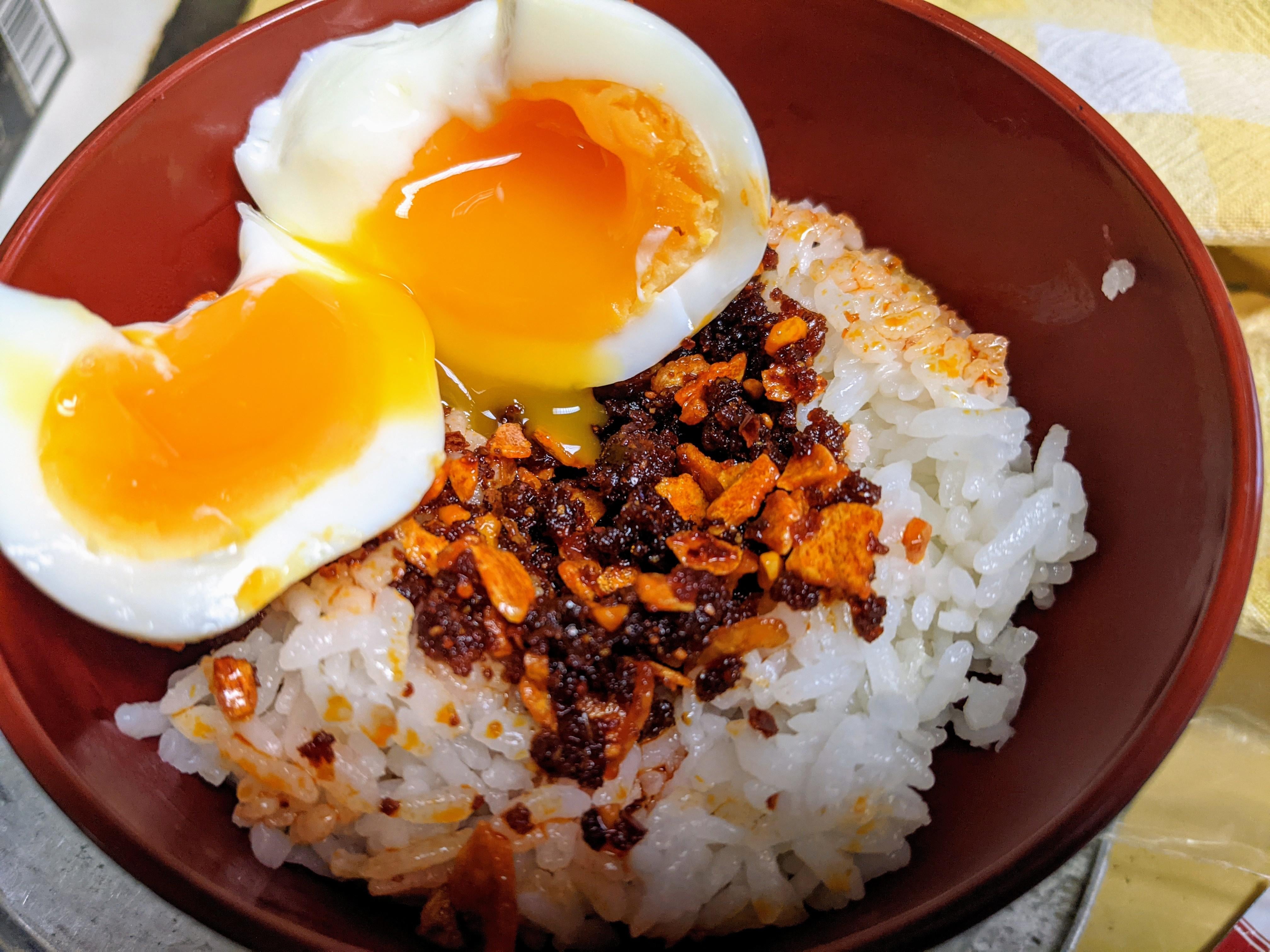 Hanjuku tamago, taberu rayu on rice - Dining and Cooking