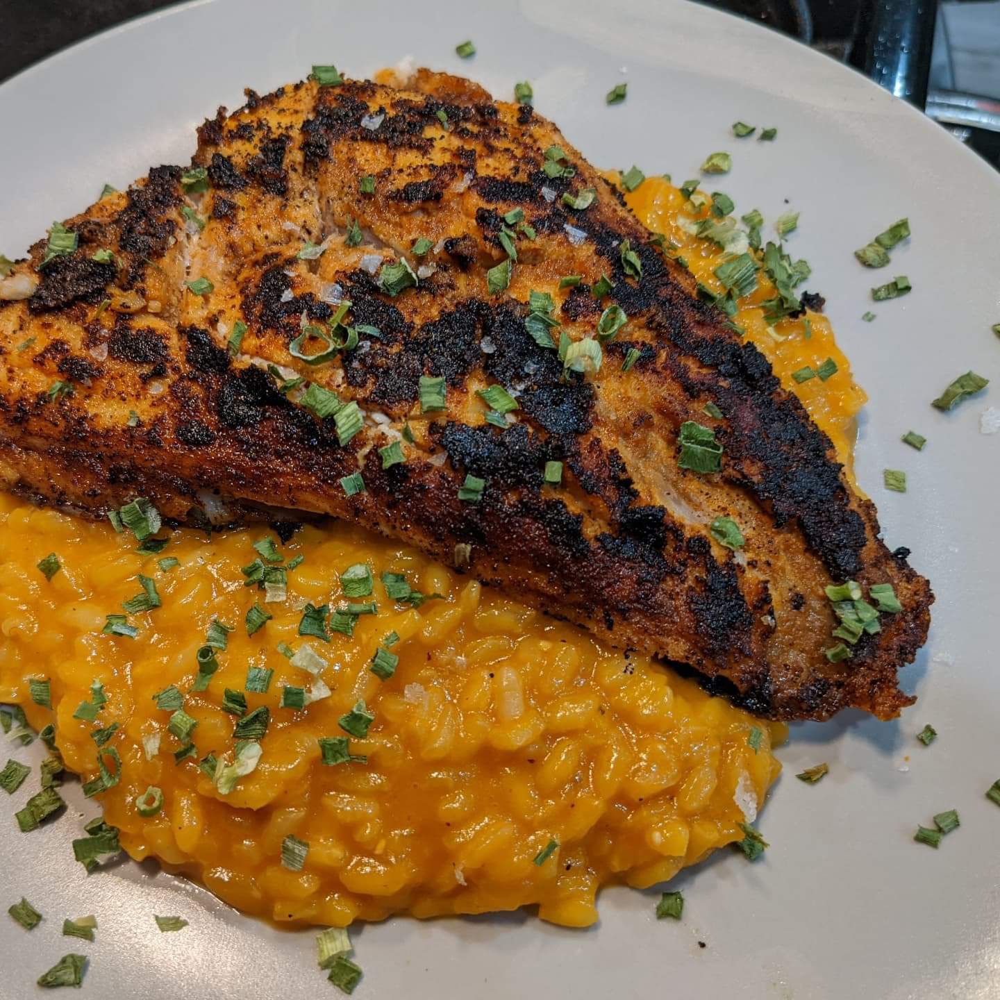Blackened Red Snapper over Roasted Red Pepper Risotto for a special New ...