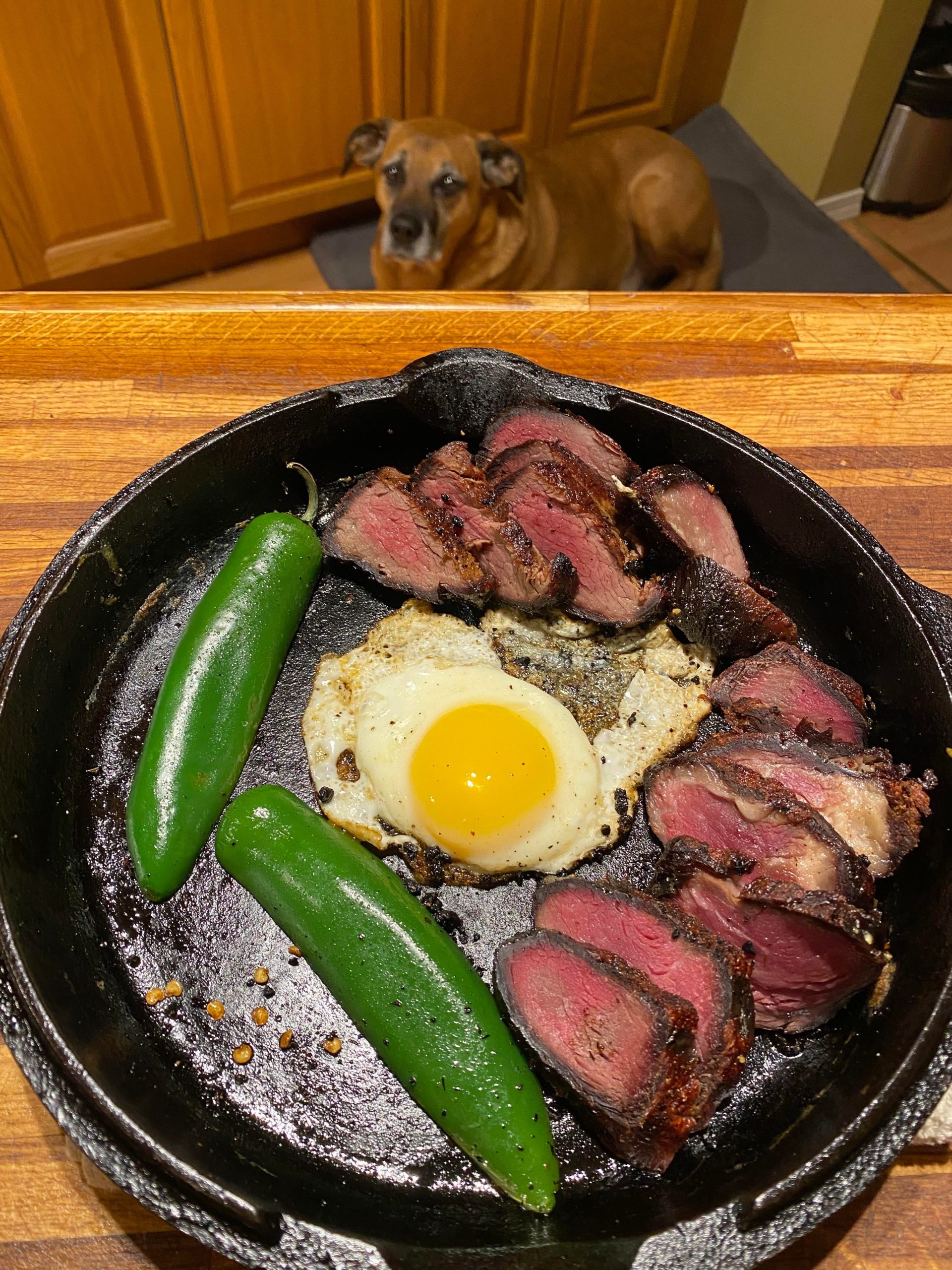 Dinner - Moose Heart w/ an egg and Serrano pepper. - Dining and Cooking