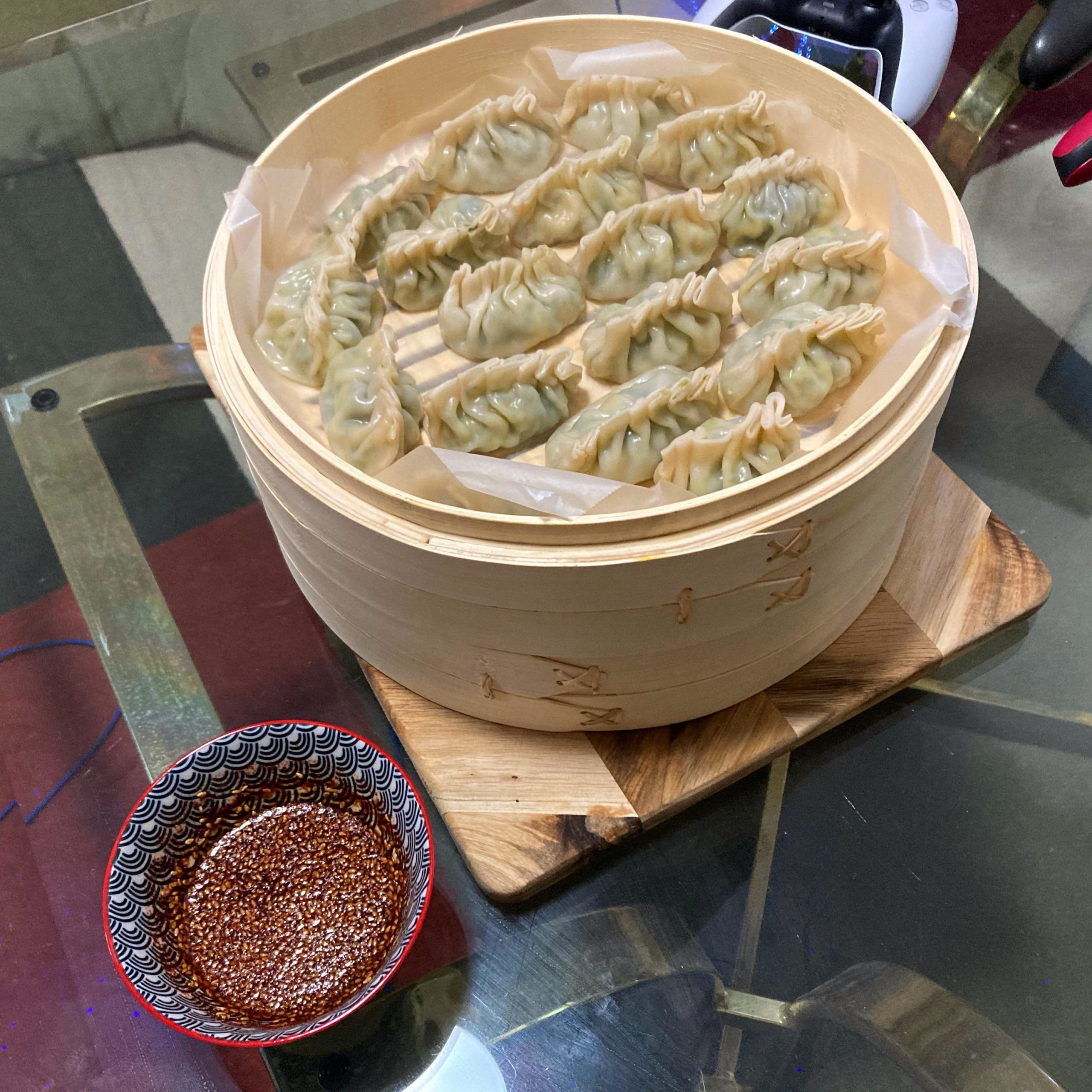 made mandu for the first time! steamed and filled with shrimp, garlic ...