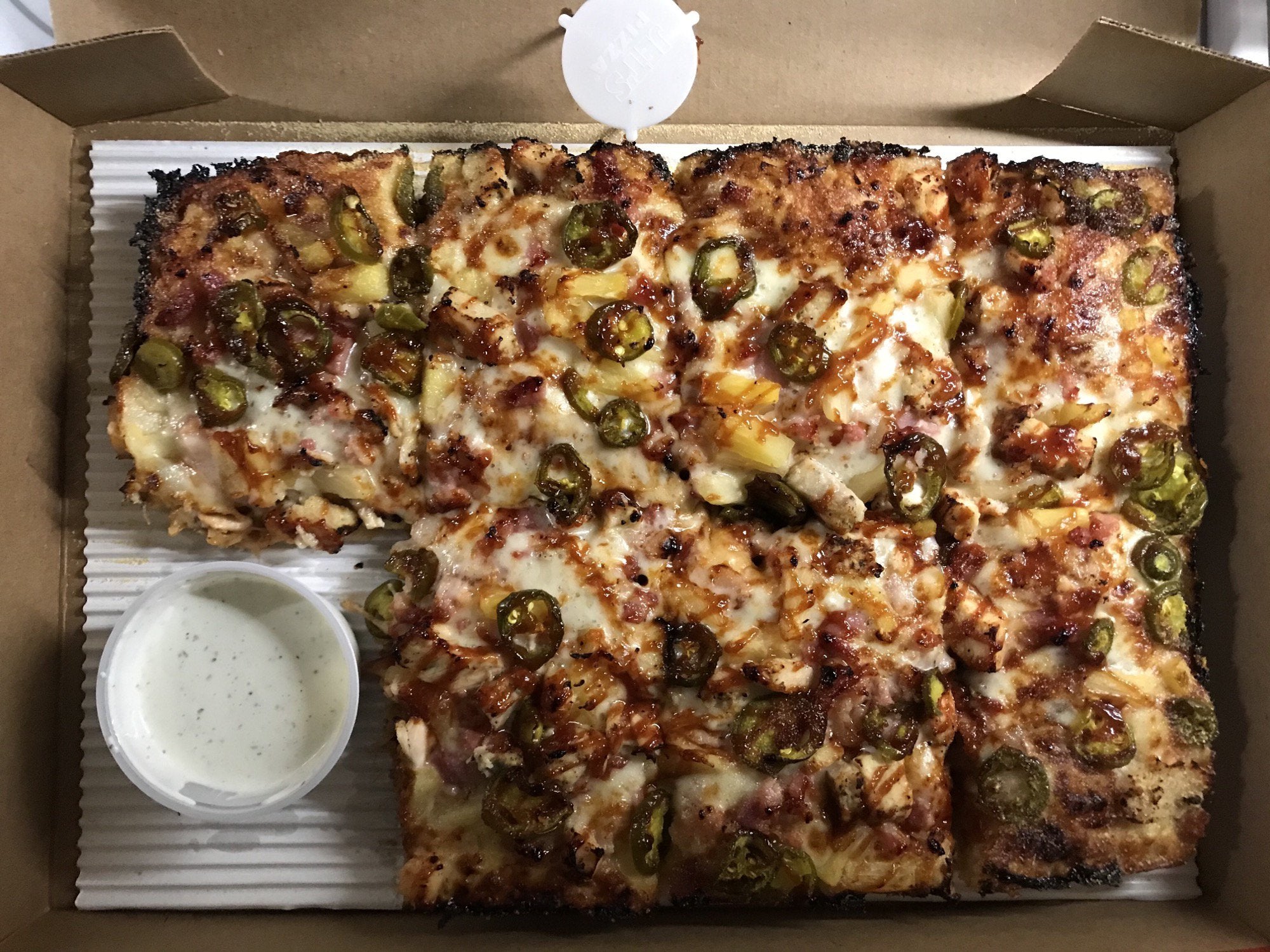 Jet’s Pizza -Aloha BBQ Chicken Pizza with Jalapeños. (Side of the best ...