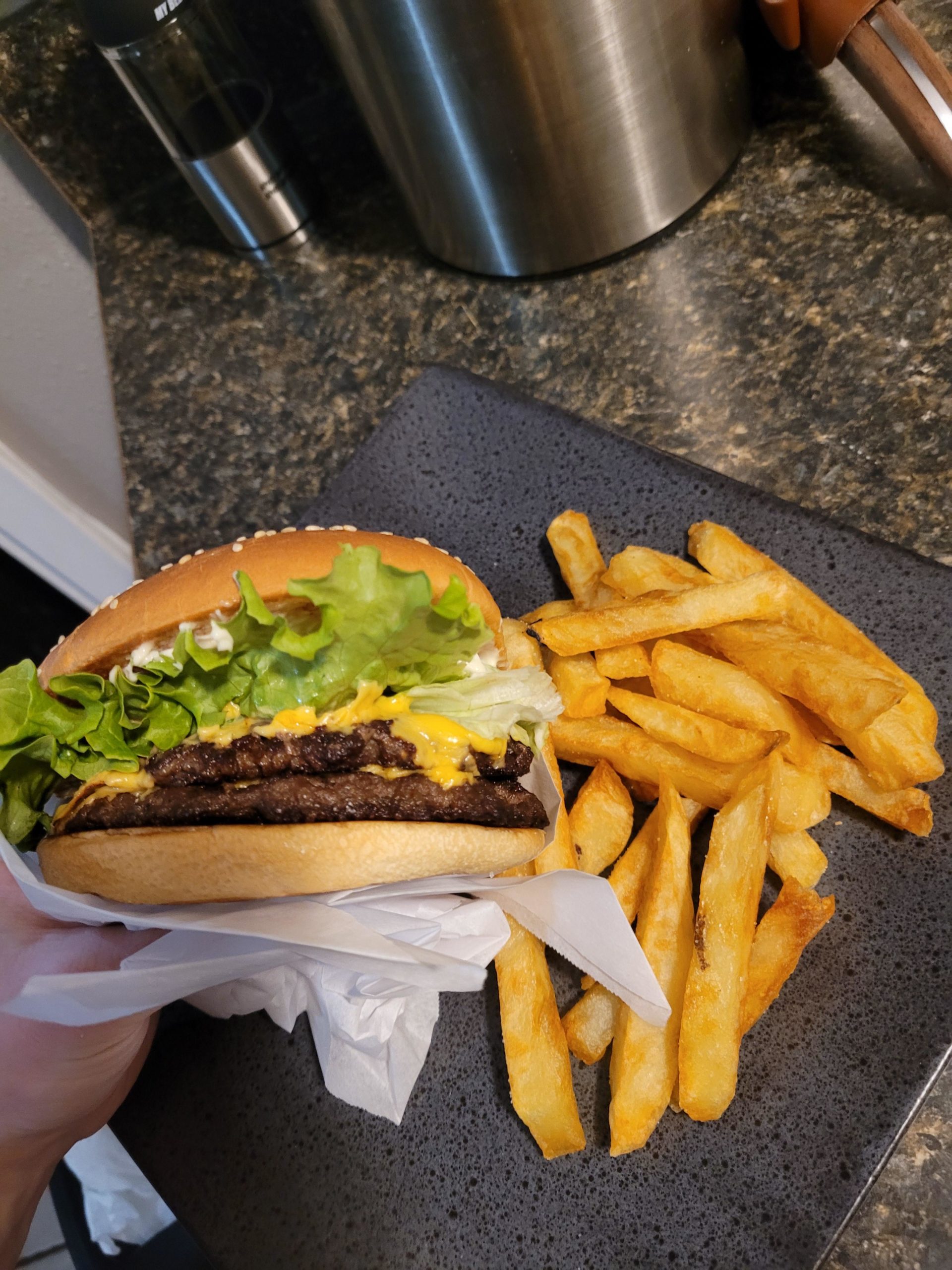 Late night homemade smashburger with handcut fries. - Dining and Cooking