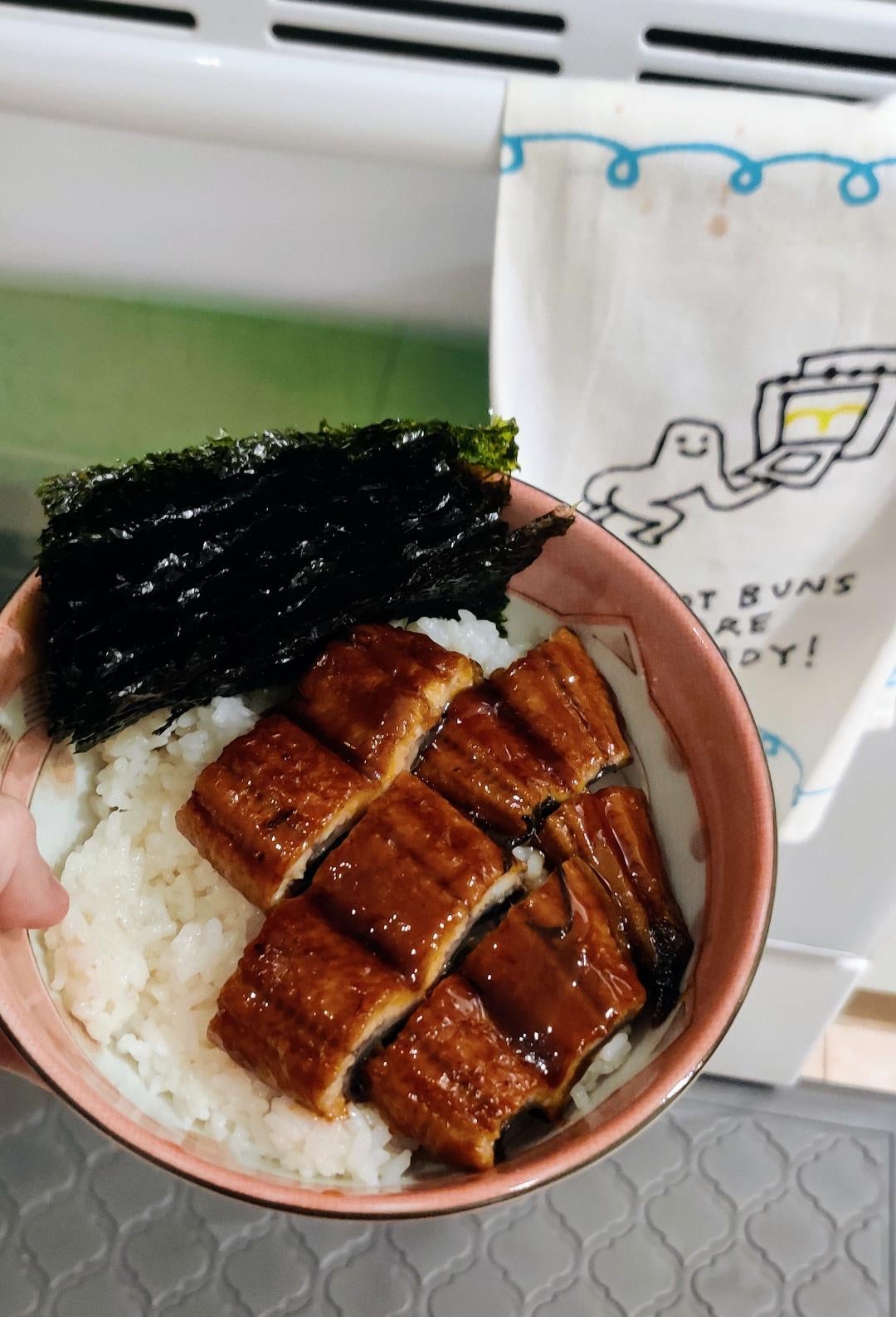 Japanese style eel over rice with some Korean roasted seaweed sheets ...