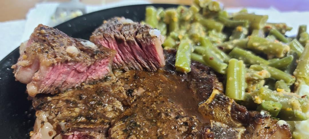 cast iron. bone in ribeye. green beans. - Dining and Cooking