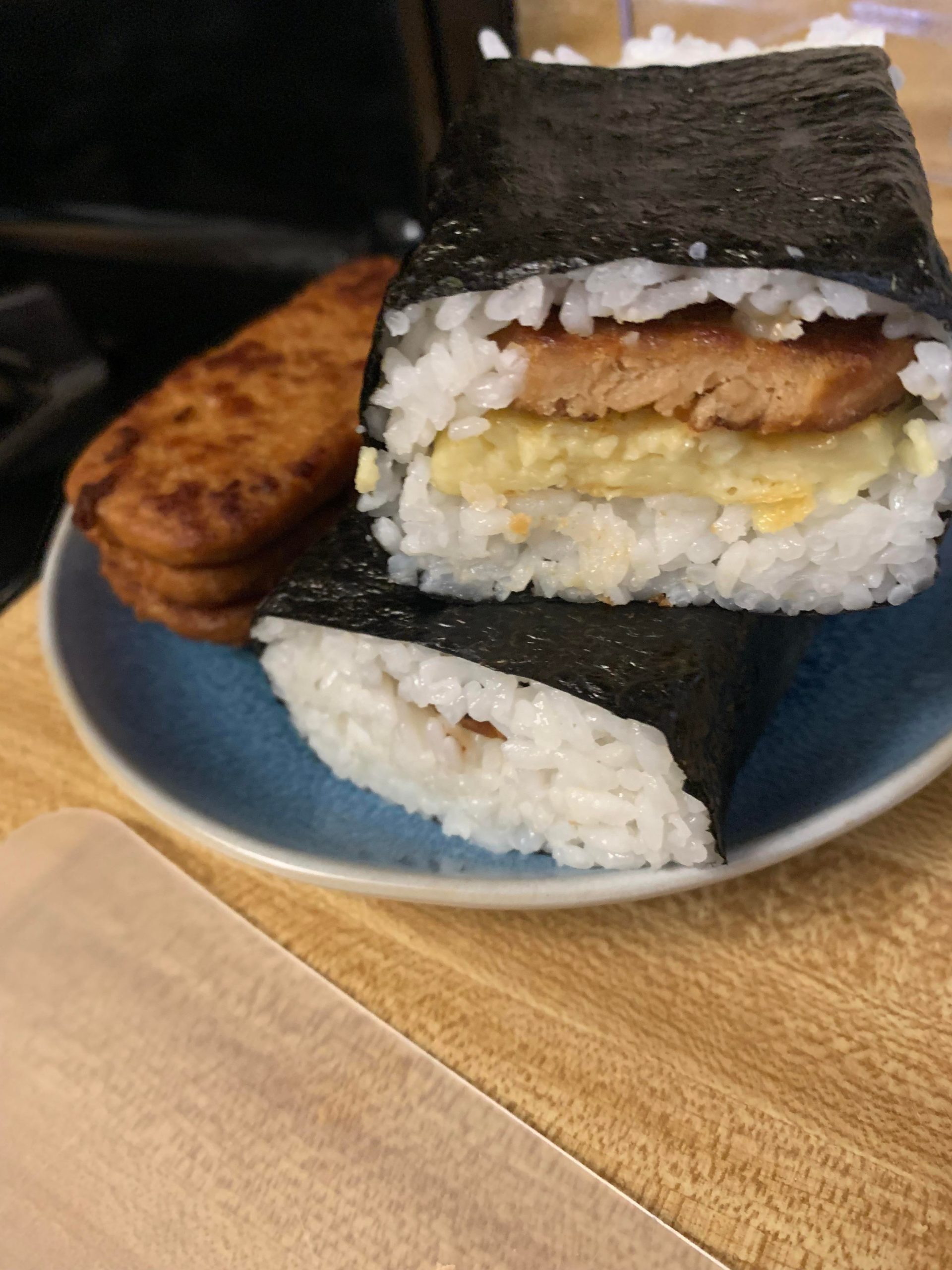 Musubi with just egg and Omni pork - Dining and Cooking
