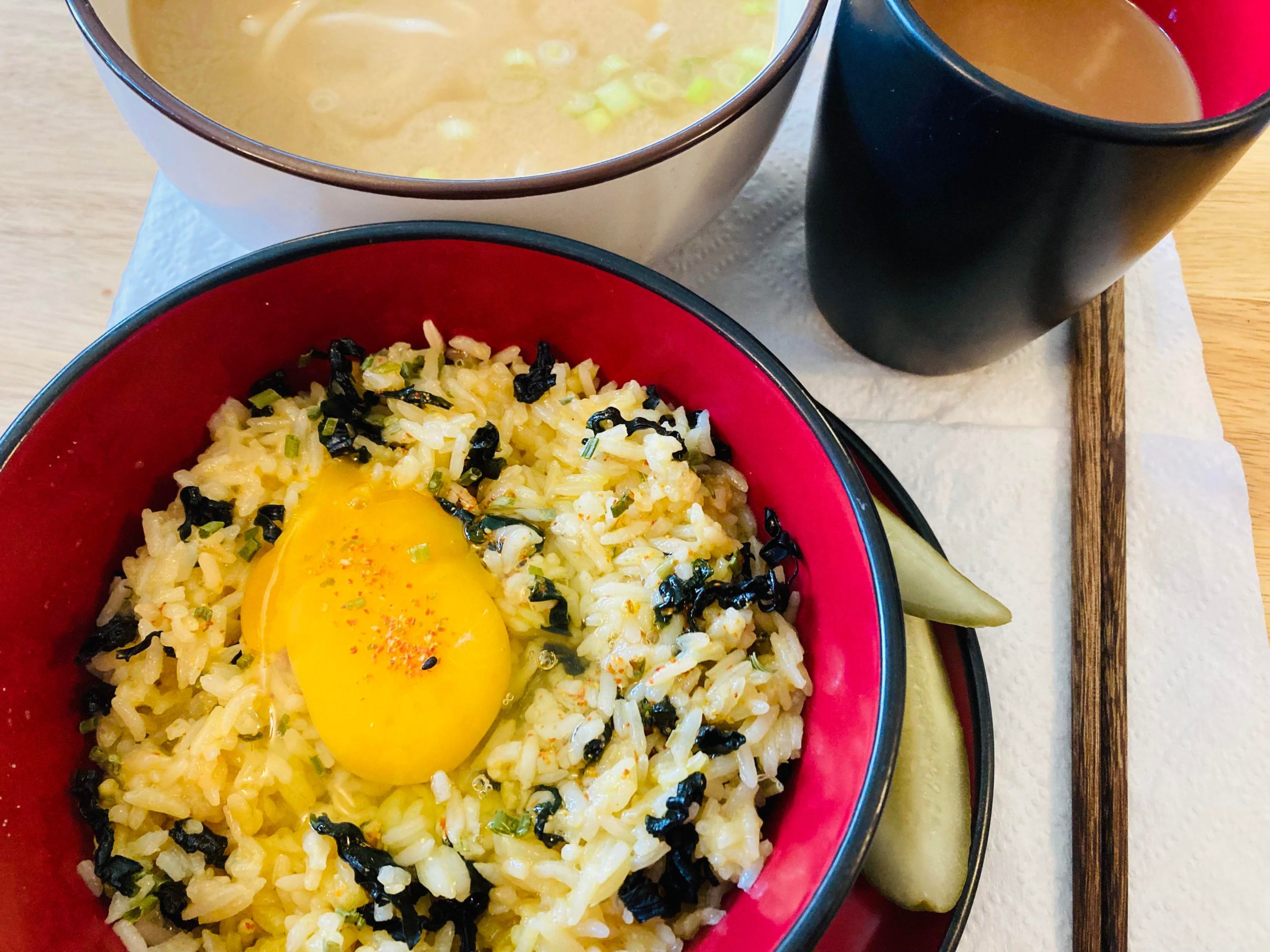 Tamago kake gohan, miso, and coffee for breakfast today - Dining and ...