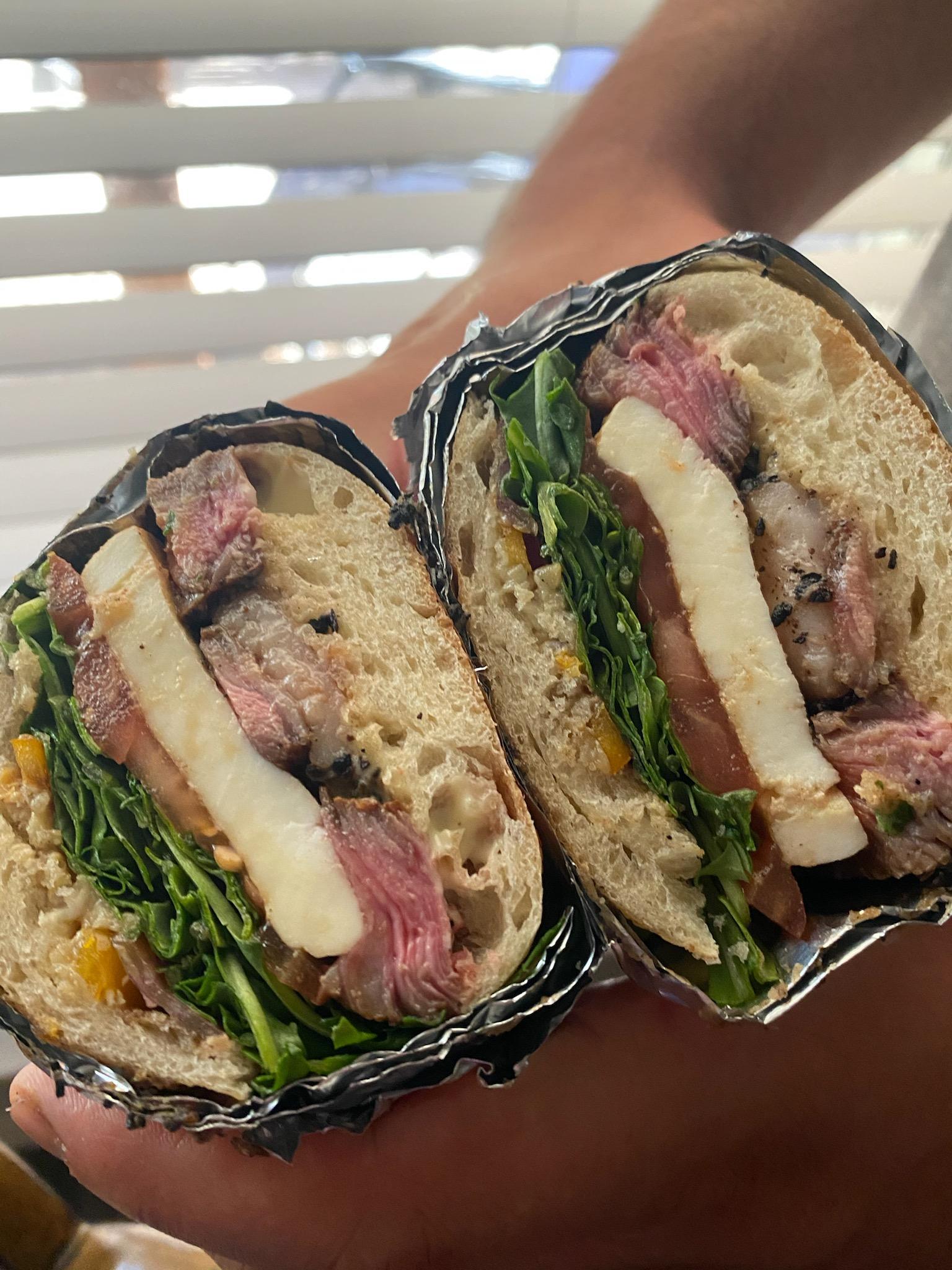 Steak sandwich, Mozz, fixins - Dining and Cooking