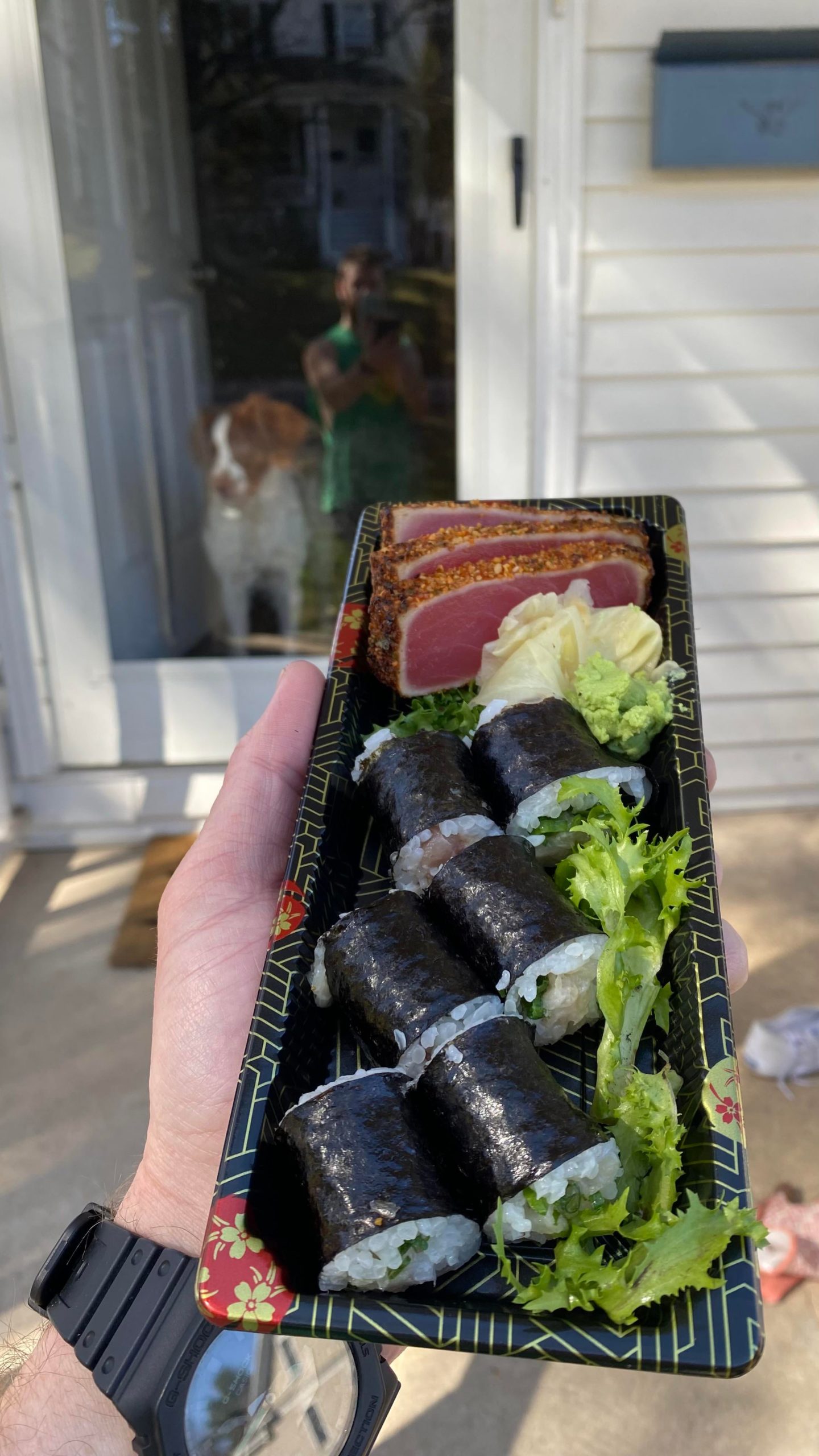 Its finally a nice spring day! Yellowtail scallion roll and pepper tuna ...