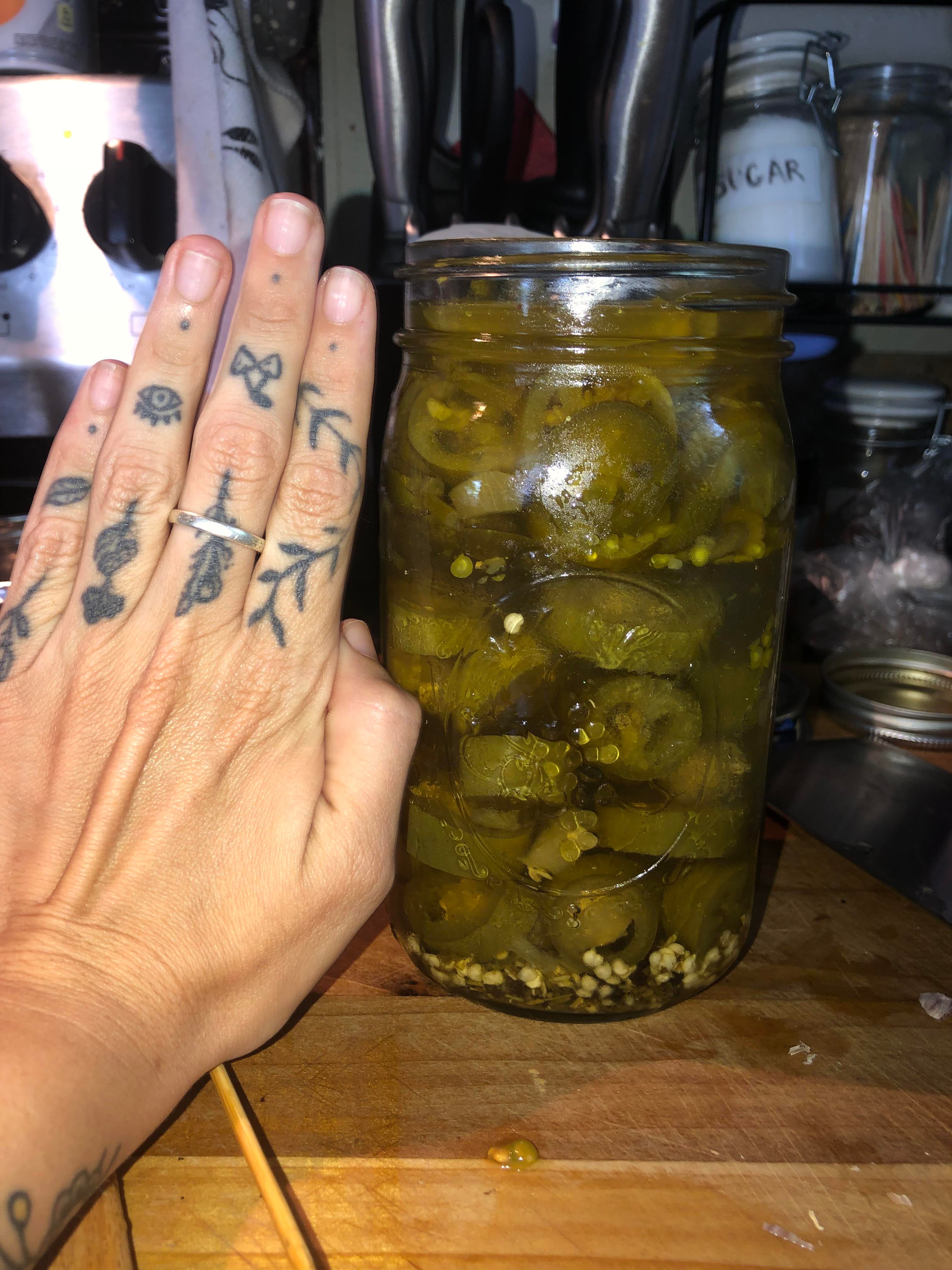 Big ol’ jar of homegrown pickled jalapeños. Best nacho toppers ever ...