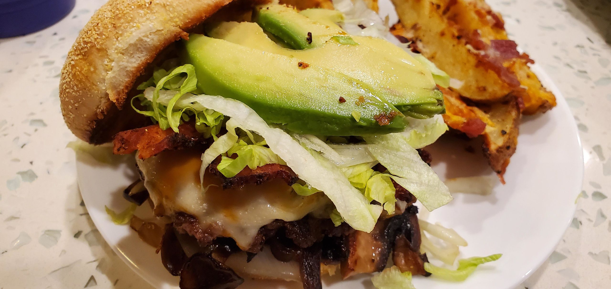 mayo, bbq sauce, grilled onion&mushrooms bison, Colby jack, bacon ...