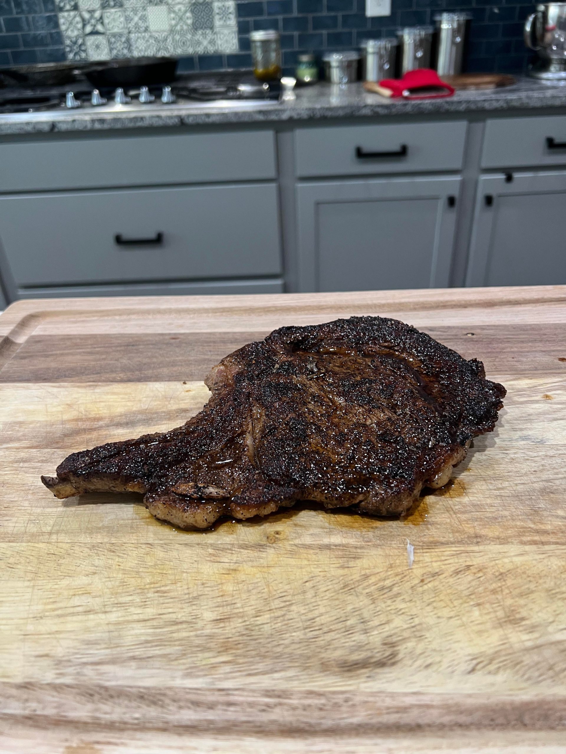 Bone in Rib-eye on the cast iron…forgot to take the money shot because ...