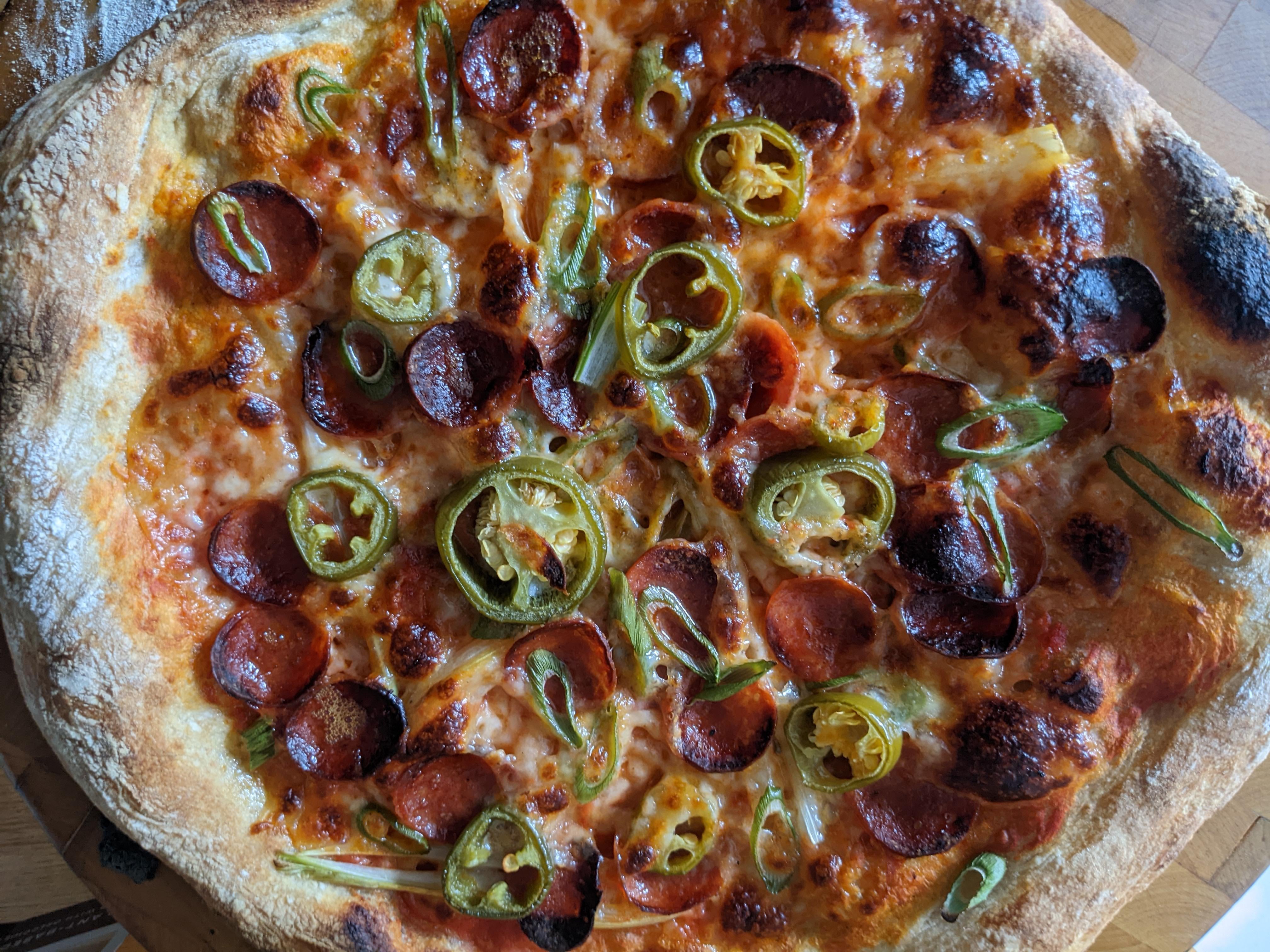 My favorite combo. pepperoni, spring onion and fermented jalapeno ...