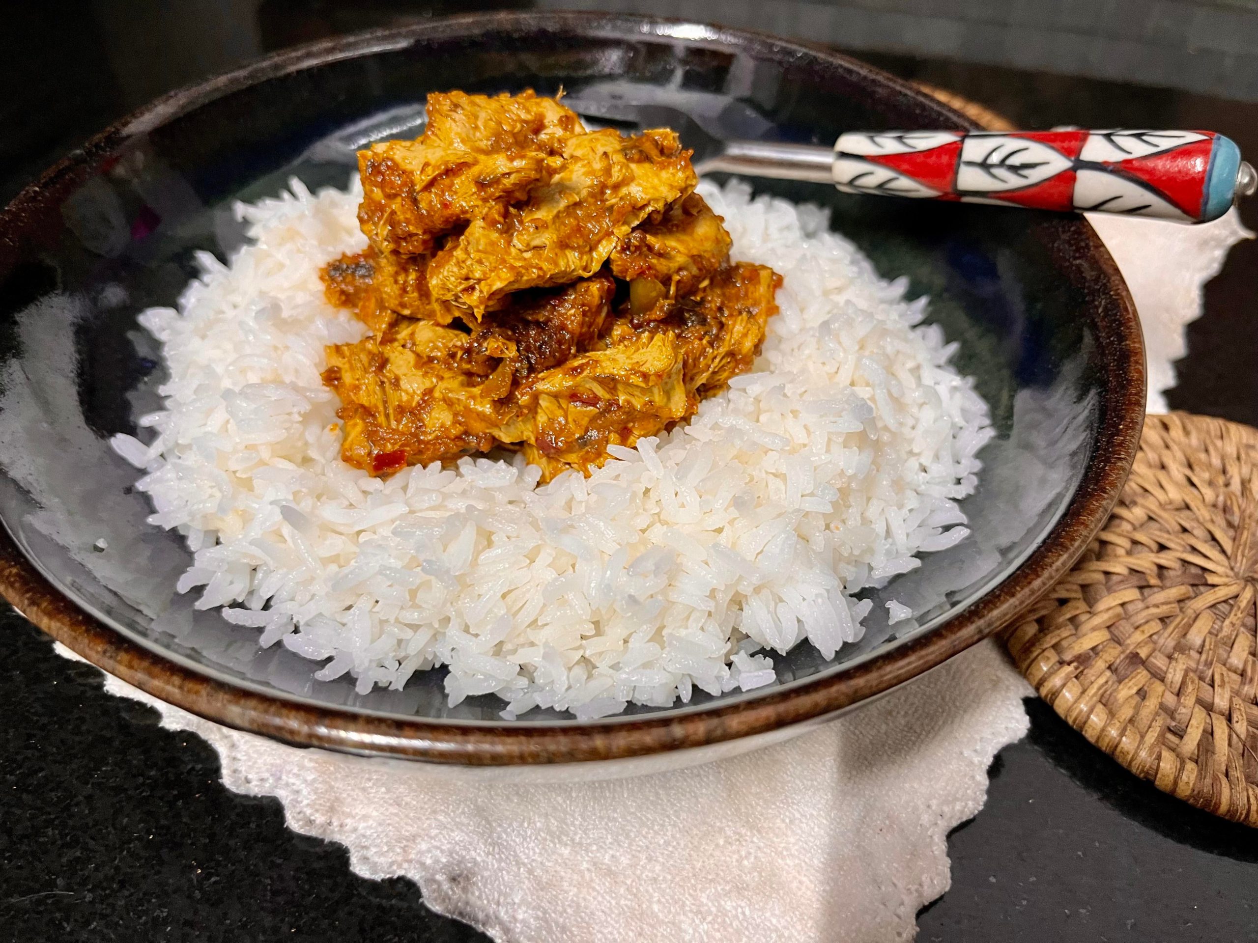 Vegan Chicken Gongura with steamed Chelo Rice - Dining and Cooking