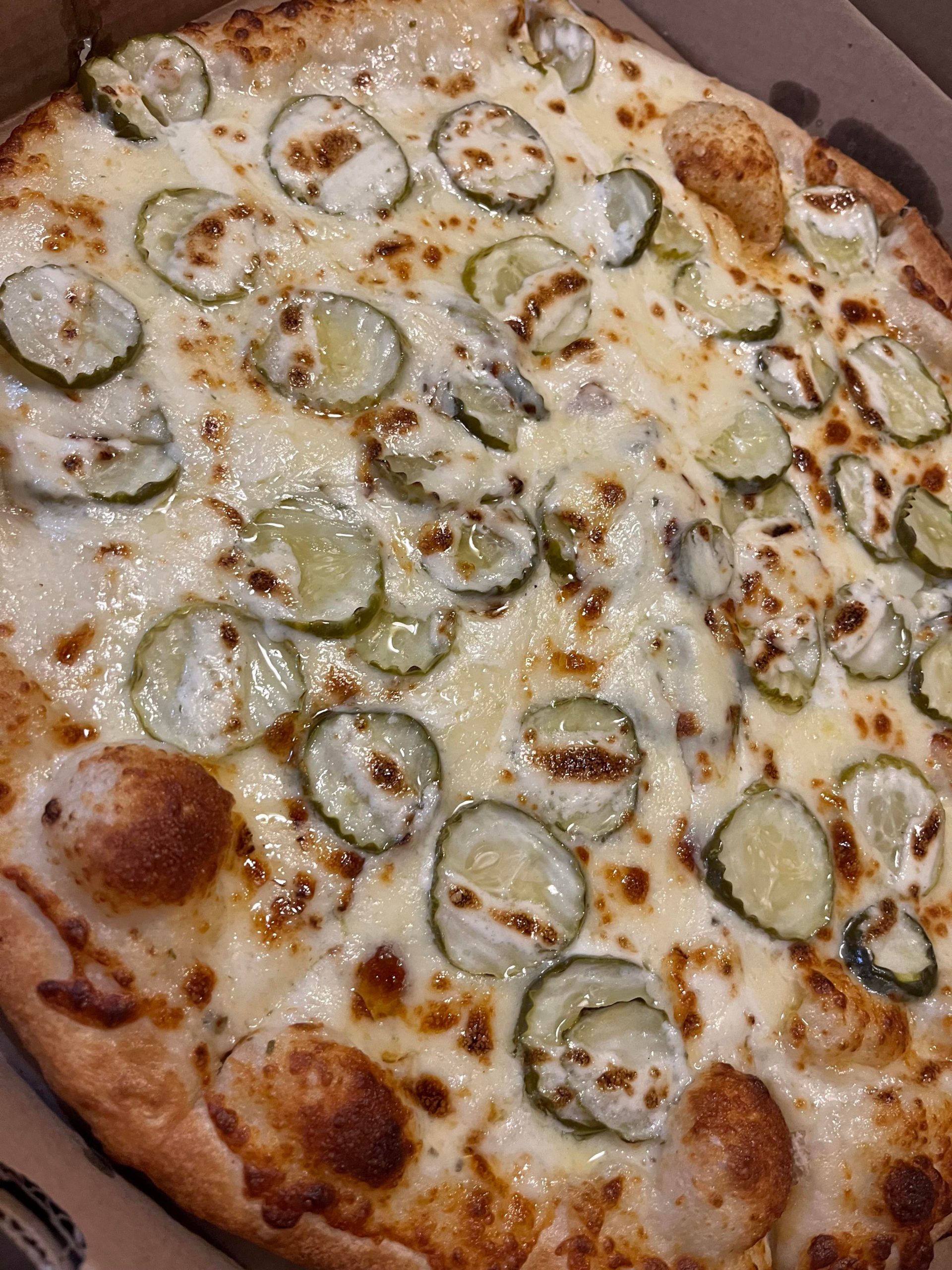 Pickle pizza, with white garlic dill sauce - Dining and Cooking