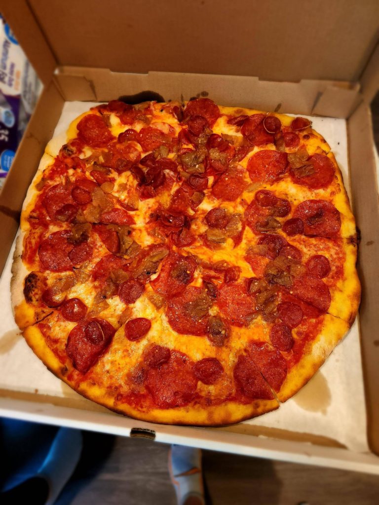 Joey Garlic's (Newington CT) Double Pepperoni & Onion. Spicy Pep + Cup ...