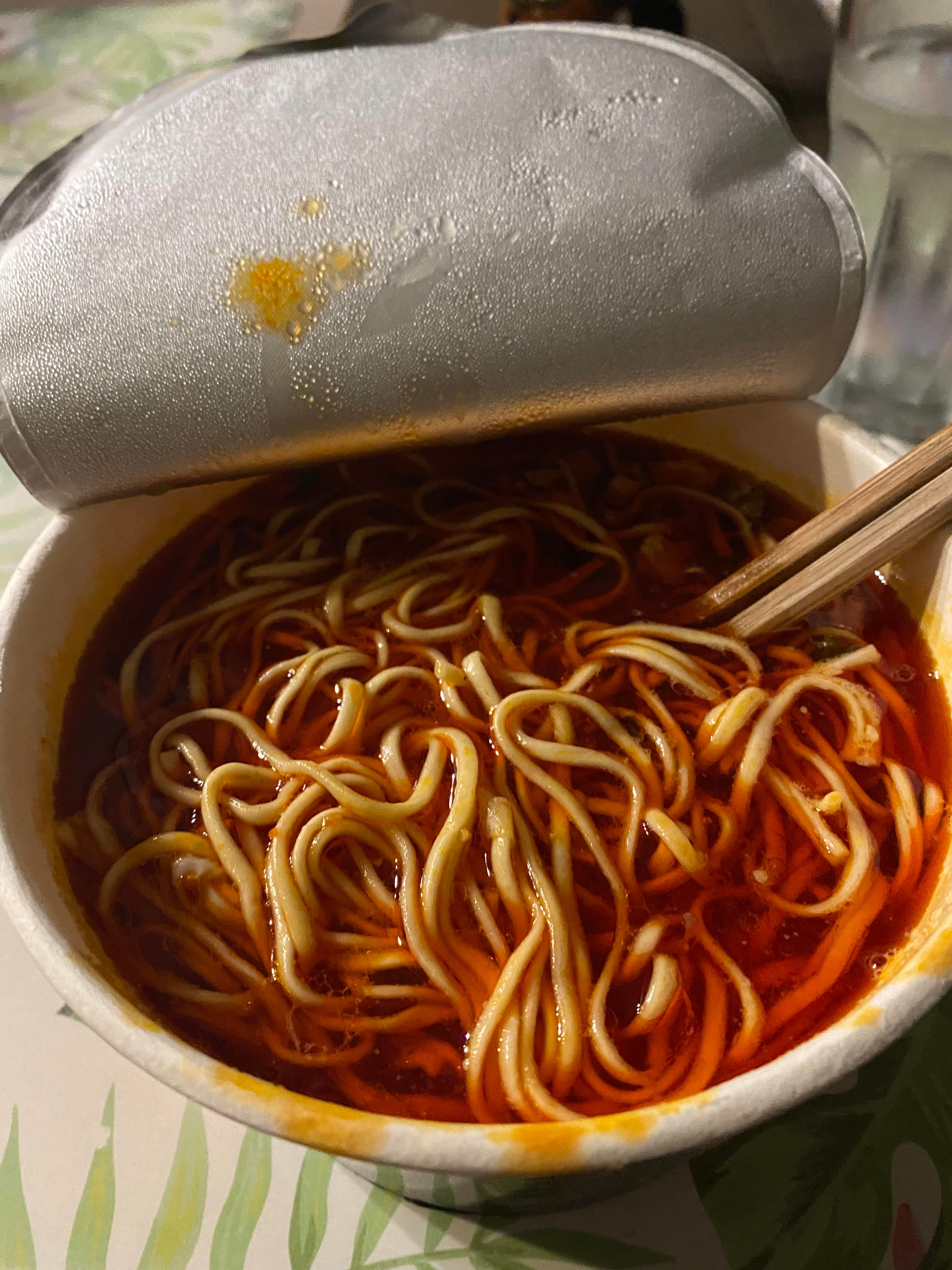Spicy miso ramen that I topped with a can of Szechuan mala abalones ...