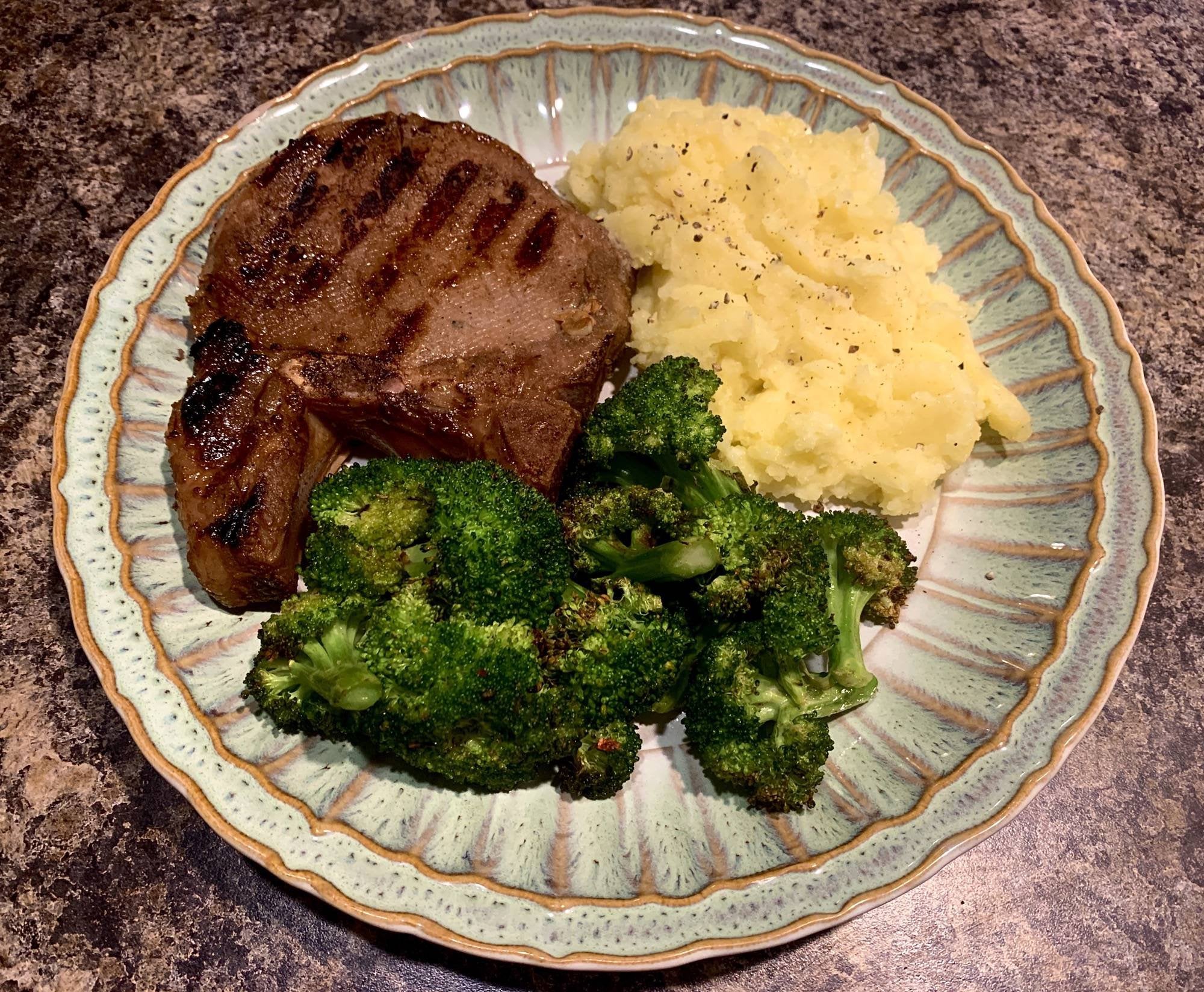 Sous Vide/Grilled Pork Chops, Air Fryer Broccoli, Mashed Taters ...