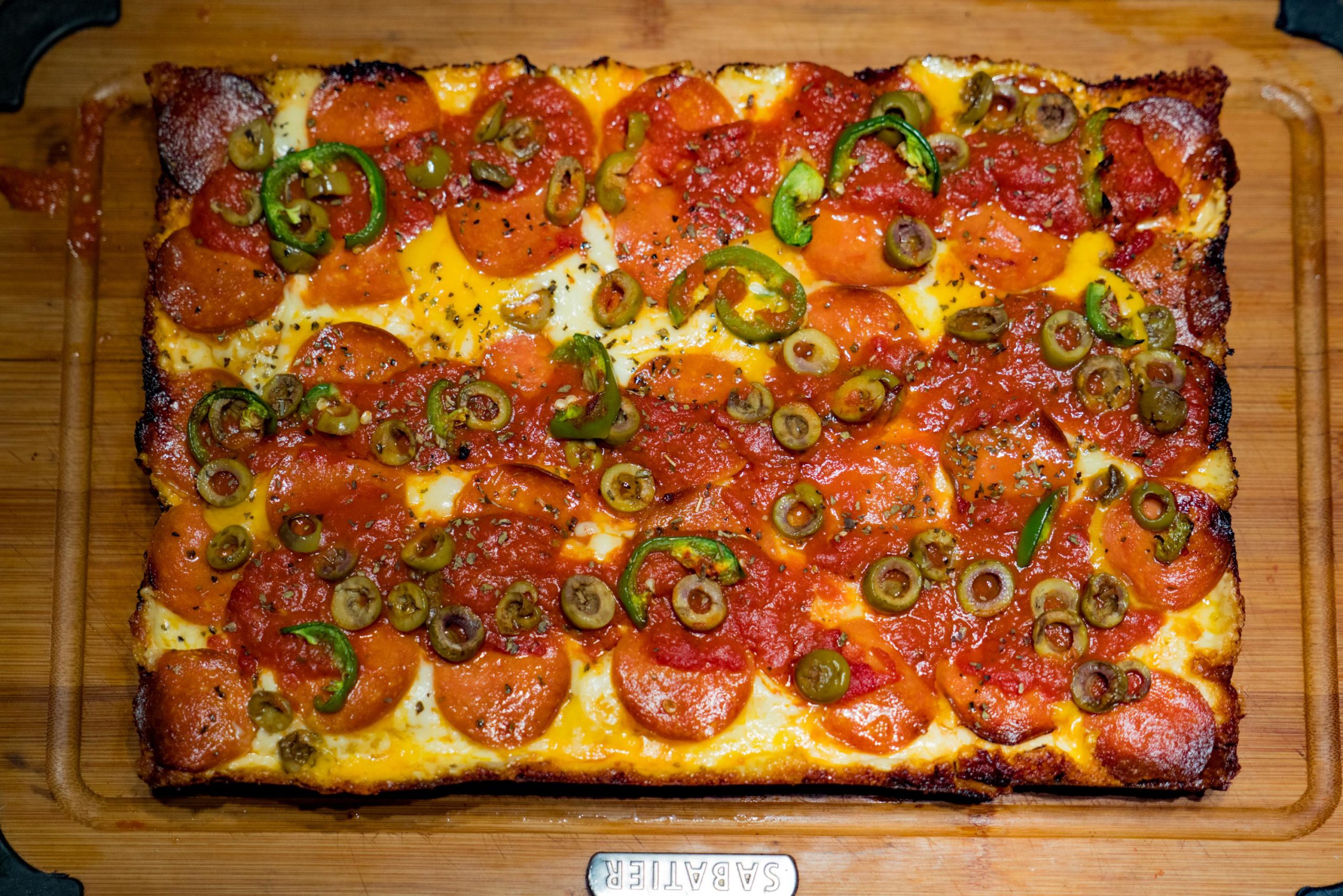 Detroit Style - Pep and some green veggies - Dining and Cooking