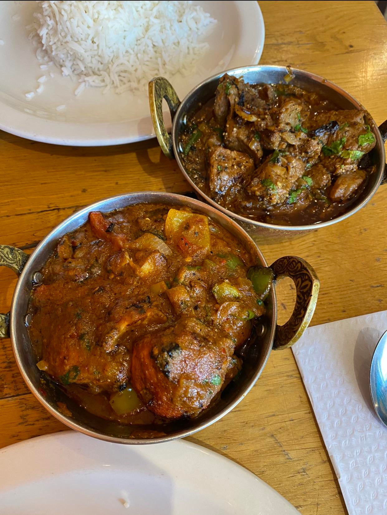 Spicy and delicious chicken jalfrezi and lamb pepper masala - Dining ...