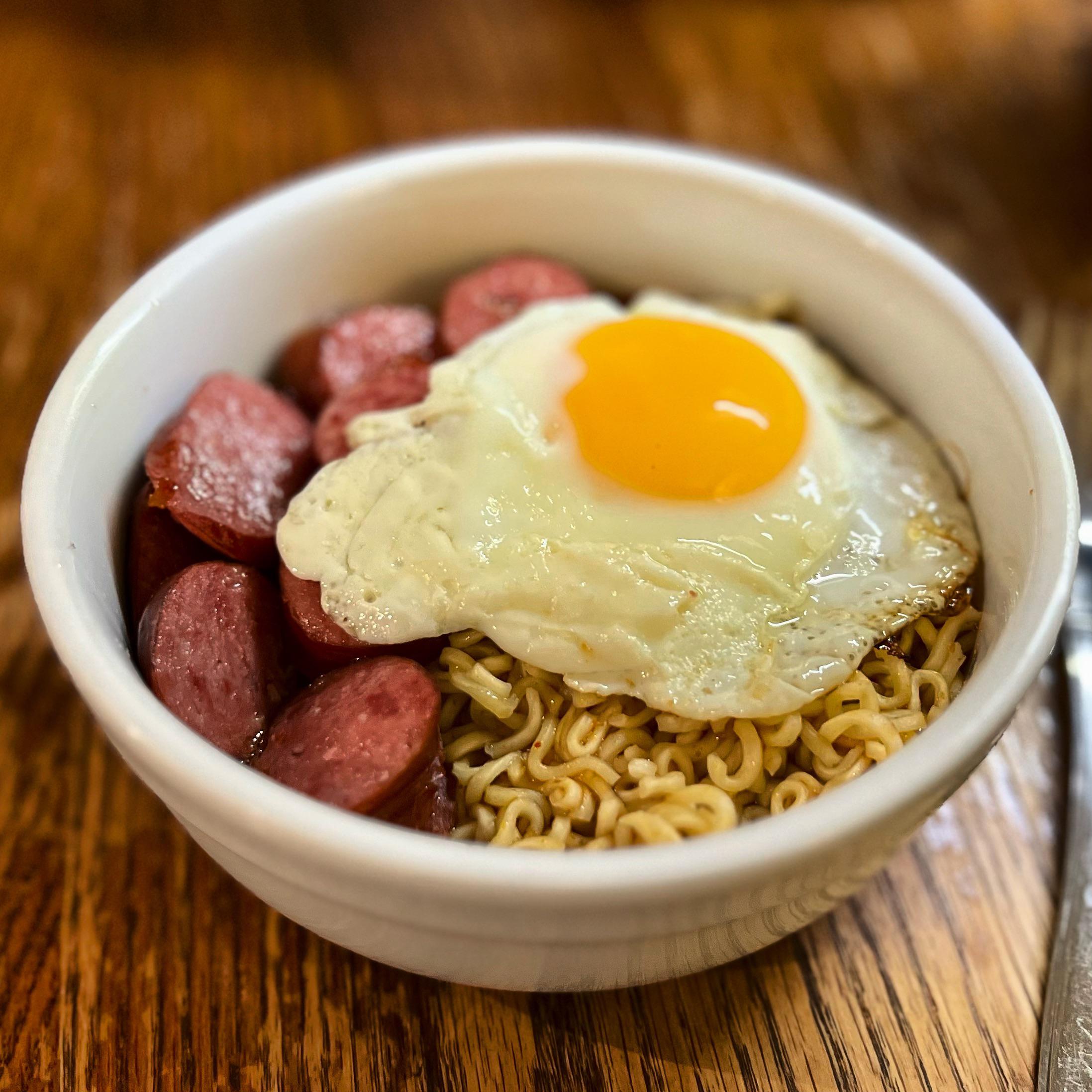 Mi Goreng Rasa Rendang with Smoked Beef Sausage and an Egg - Dining and ...