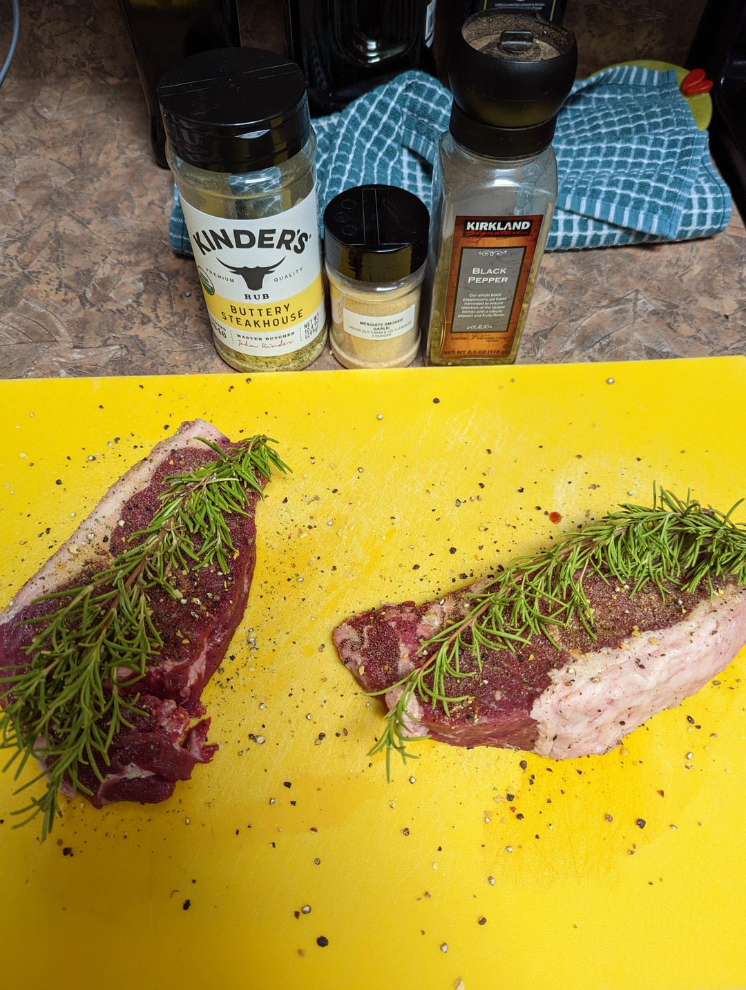 it begins. fresh local new york strip. light seasoning and some garden ...
