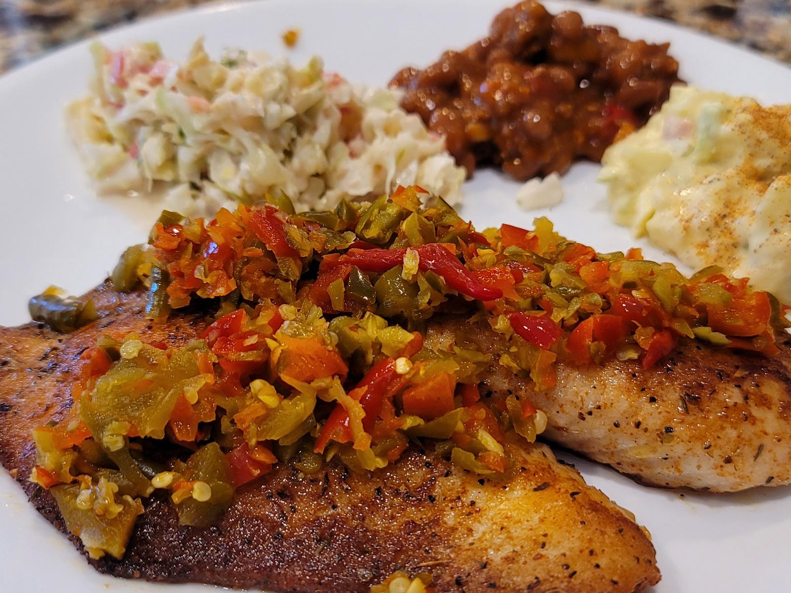 Pan seared fish fillets with fermented hot peppers - Dining and Cooking