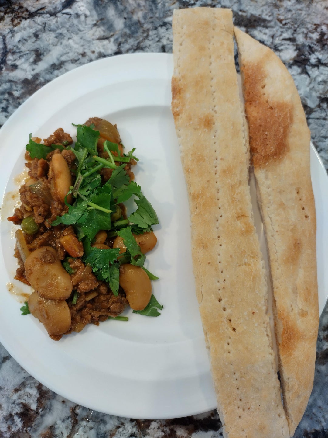 TVP and butter beans curry + naan. - Dining and Cooking