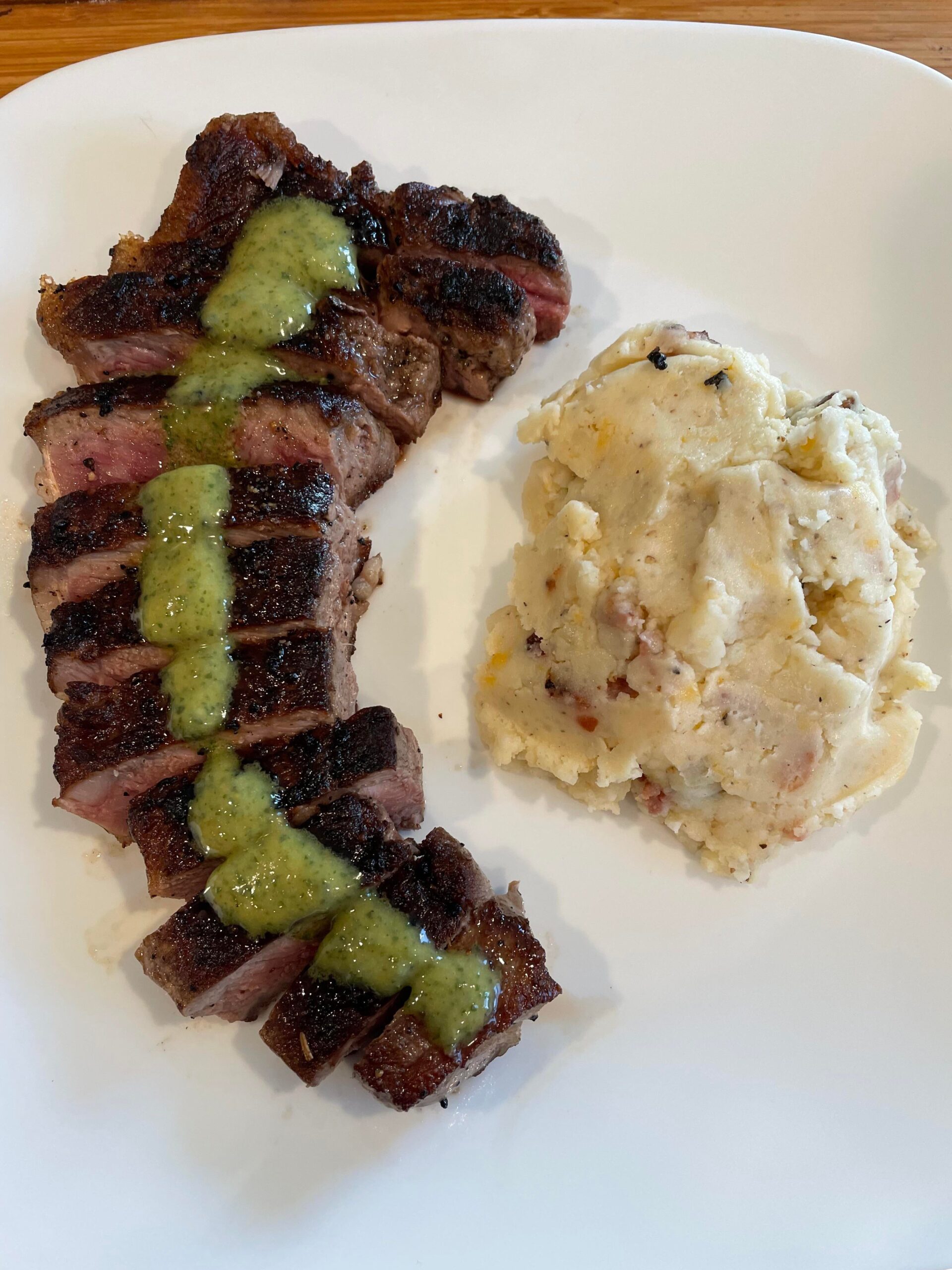 Reverse Sear NY Strip with Loaded Mash and Pesto Cream Sauce - Dining ...