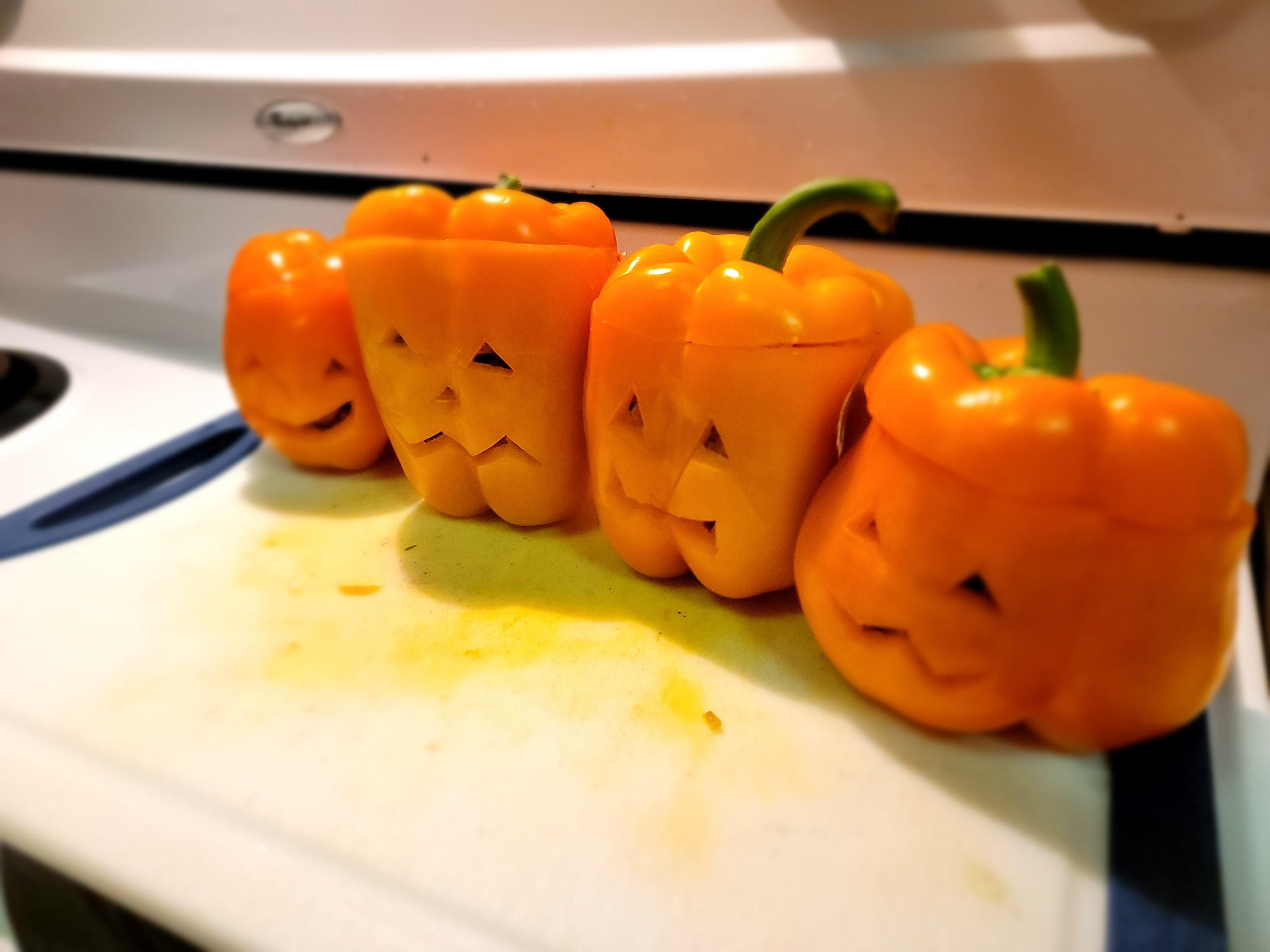 [homemade] bell pepper jack o lanterns filled with fried rice - Dining ...