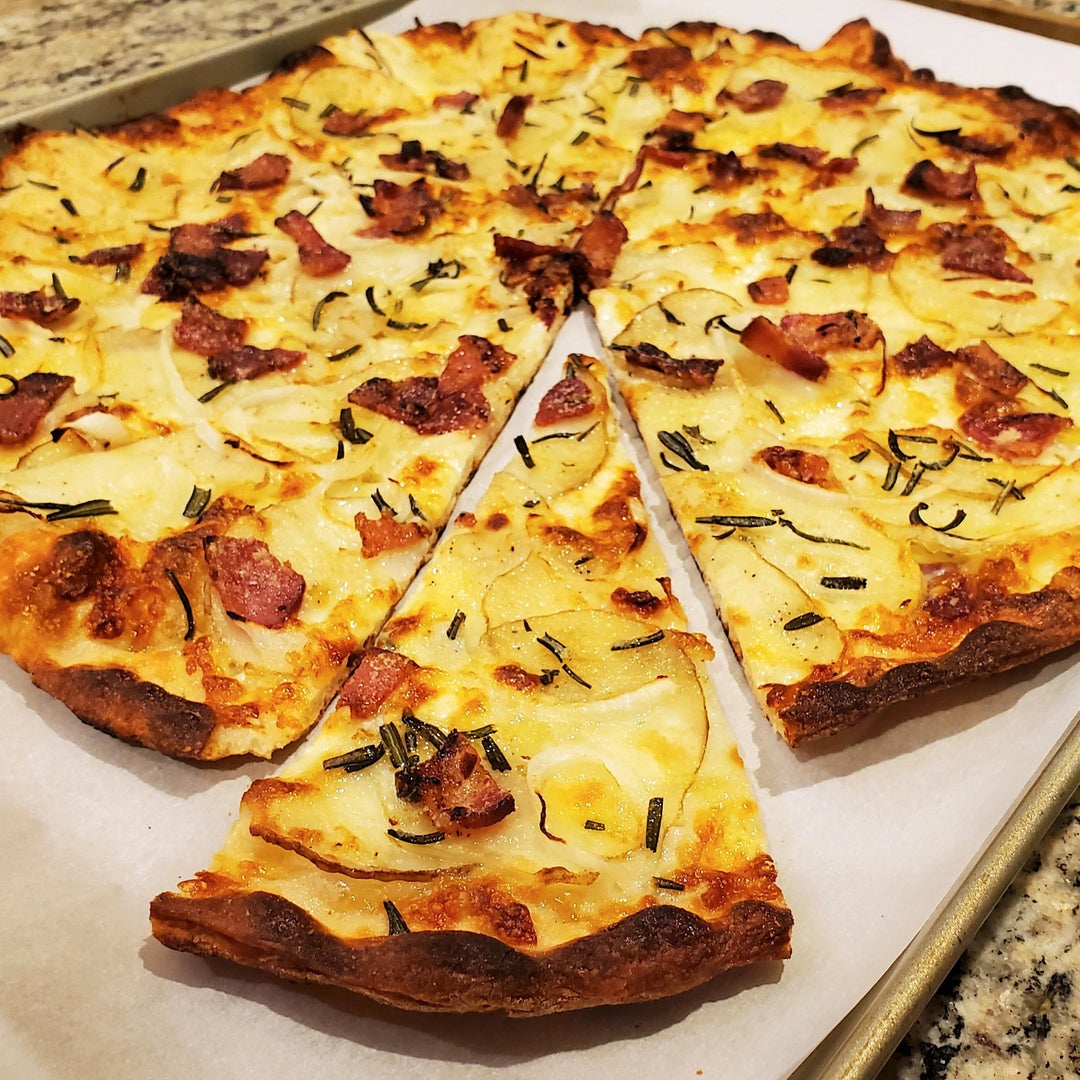 Homemade New Haven Style Potato Rosemary and Bacon Apizza Scratch Pizza ...
