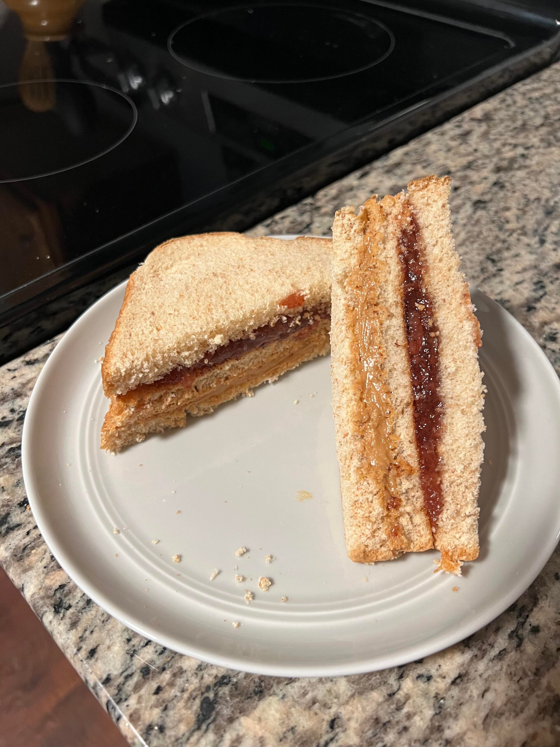Triple decker PB&J. Middle slice is toasted. - Dining and Cooking