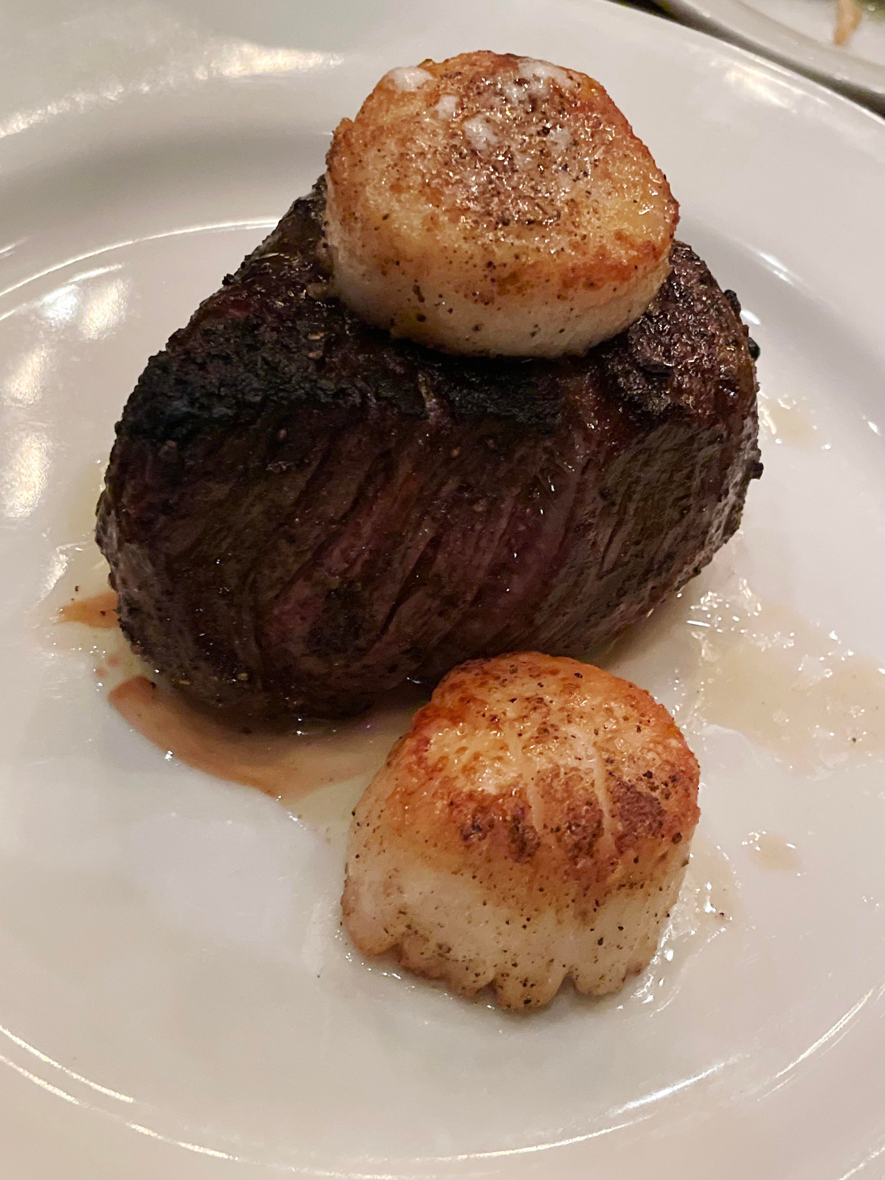 12oz medium rare filet and seared scallops 😋 - Dining and Cooking