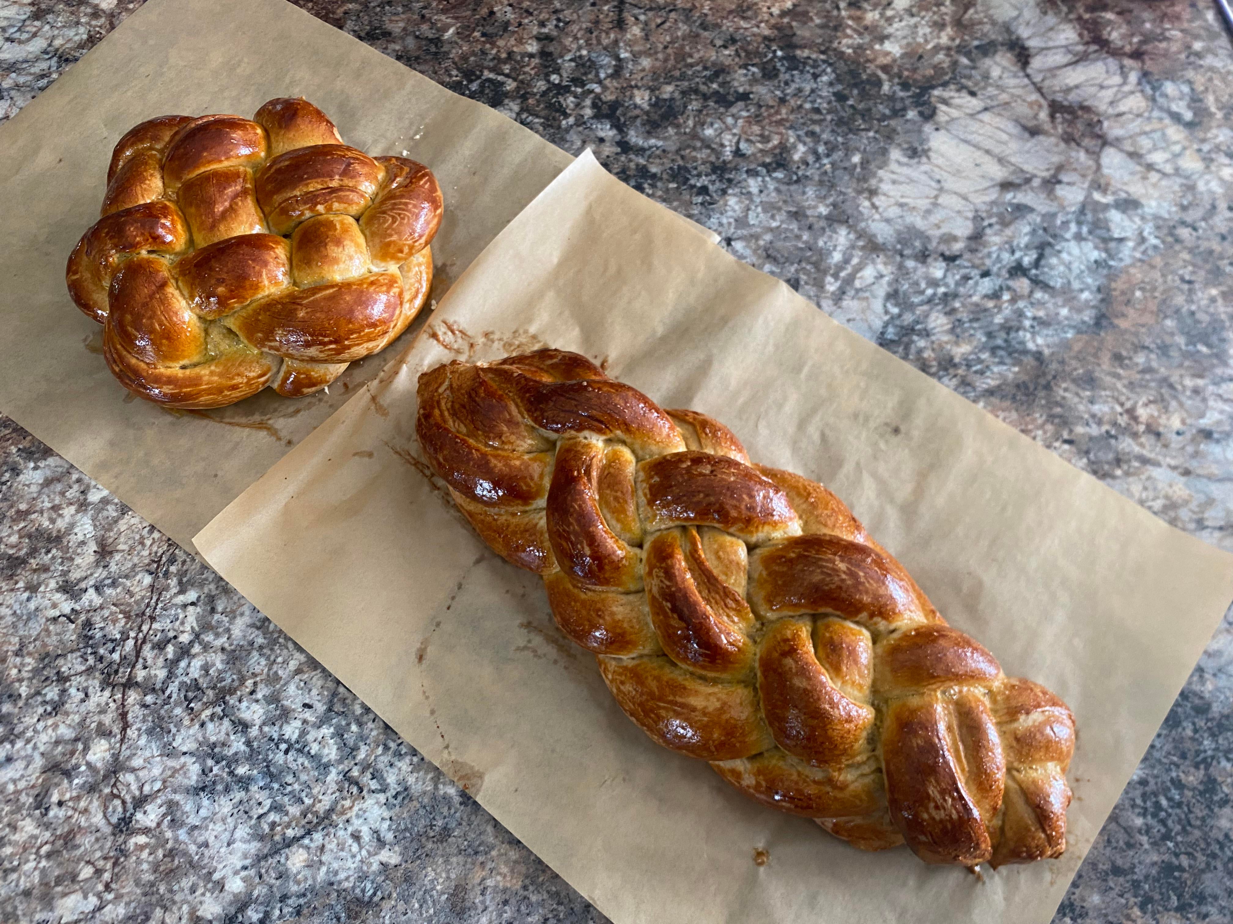 More challah loaves, but I did the 7 strand braid on one and tried ...