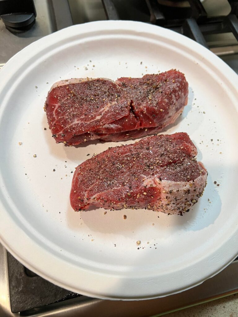 Grass fed Filet mignon. Seasoned with kosher salt and ground pepper ...
