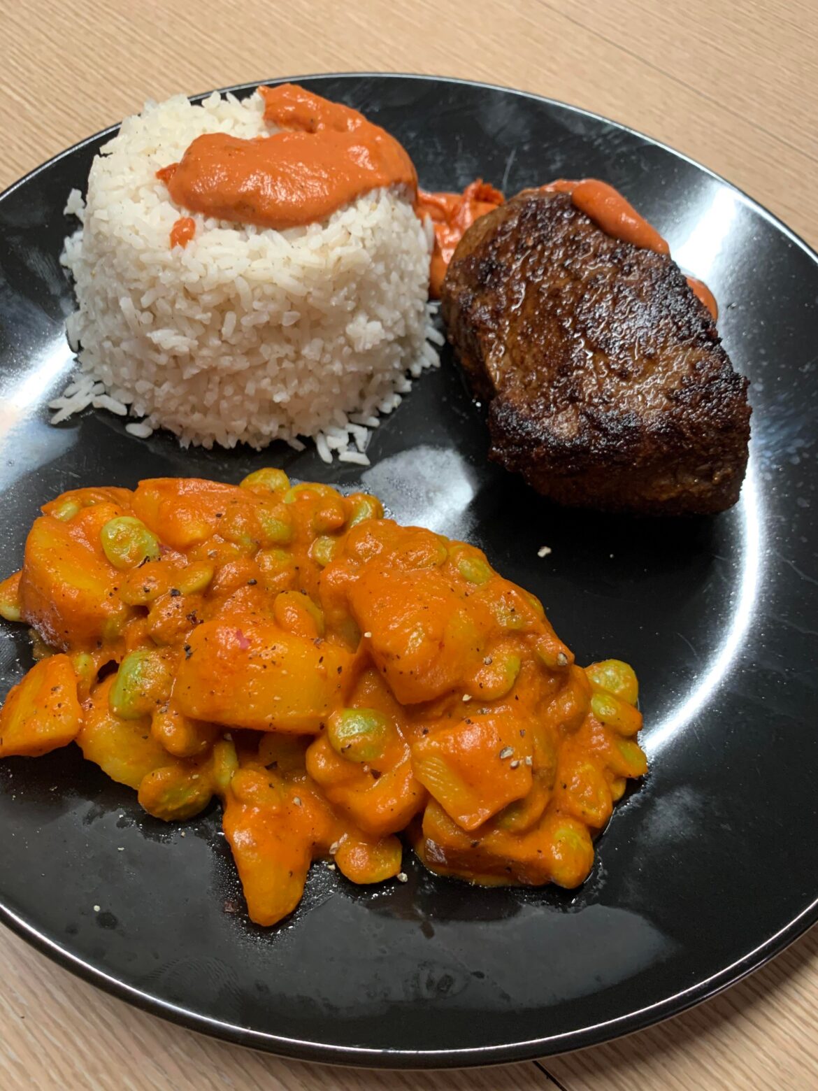 Indian seasoned steak with rice and potato lima bean curry? - Dining ...