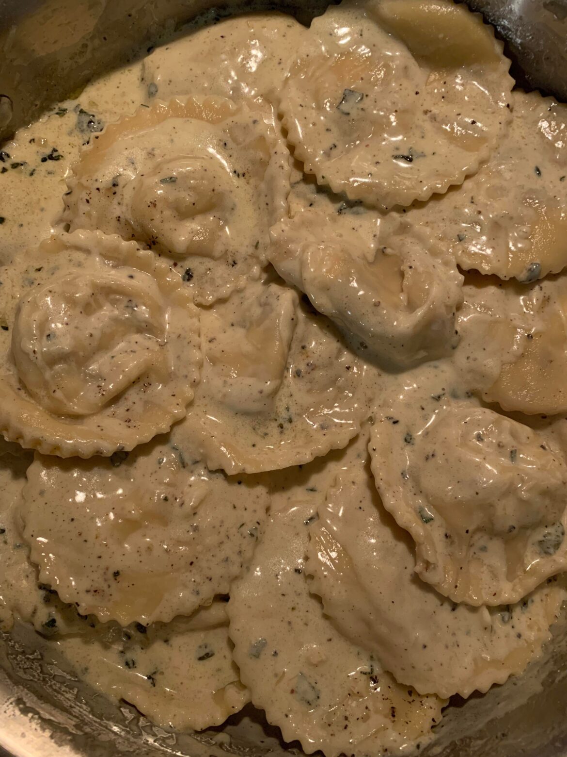 I made homemade caramelized onion ravioli with brown butter sage sauce ...