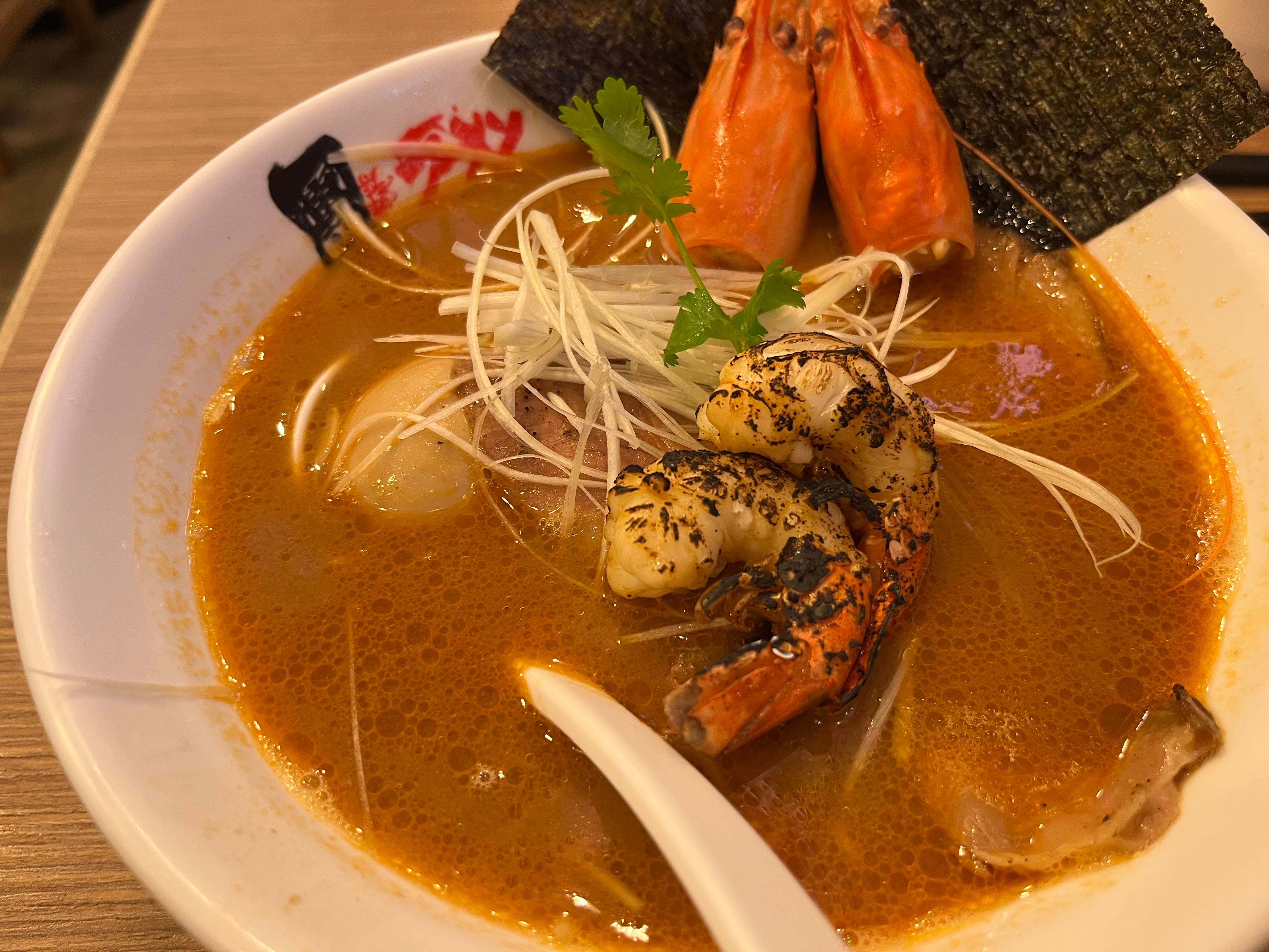 Prawn ramen with chashu, ajitama, nori and prawns, HK - Dining and Cooking