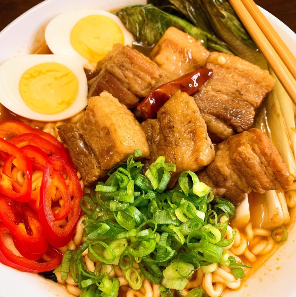 Elevated Shin Ramen with Braised Pork Belly - Dining and Cooking