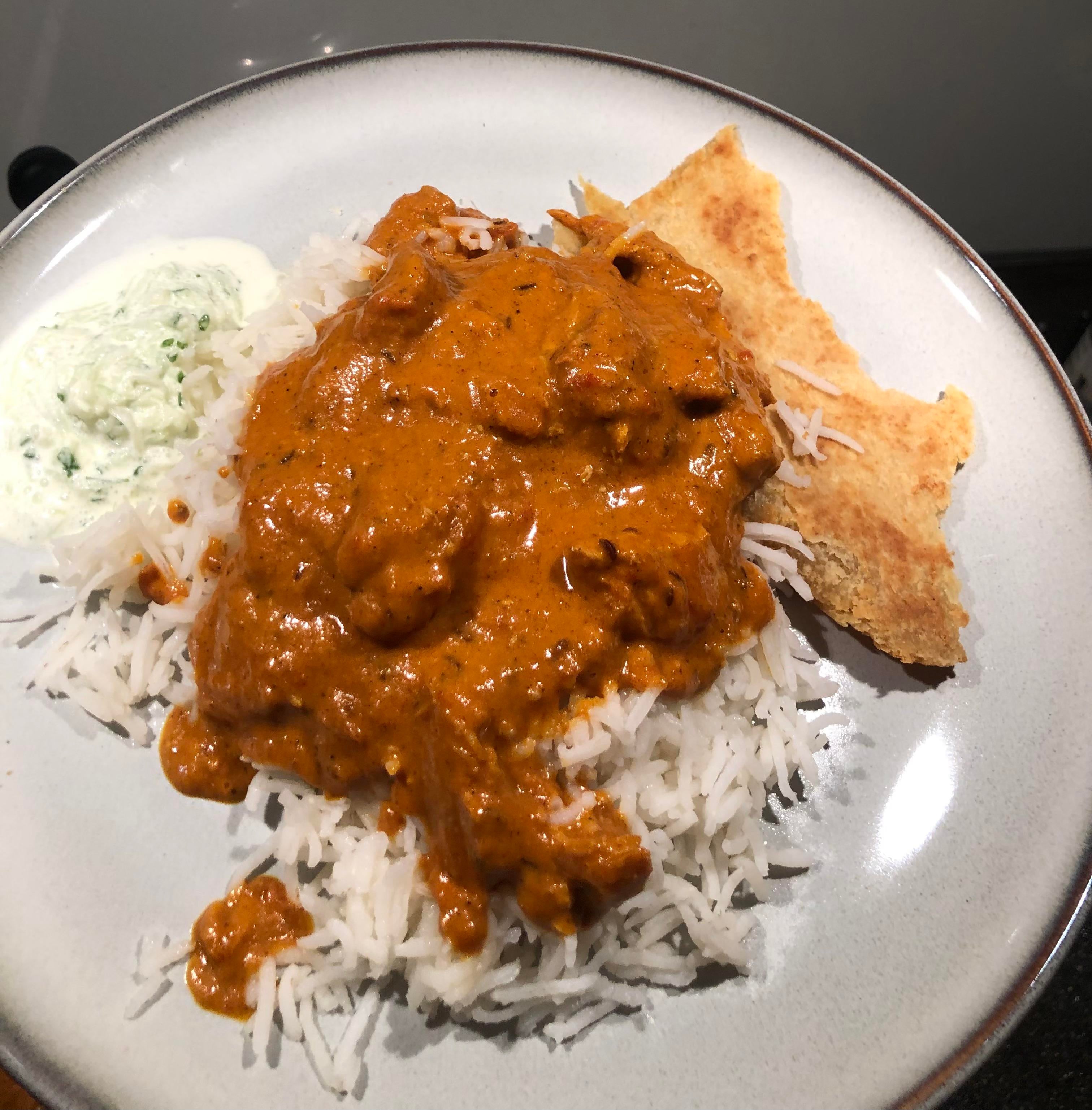 Homemade Butter Chicken, Basmati, Raita and a Quick Garlic Naan ...