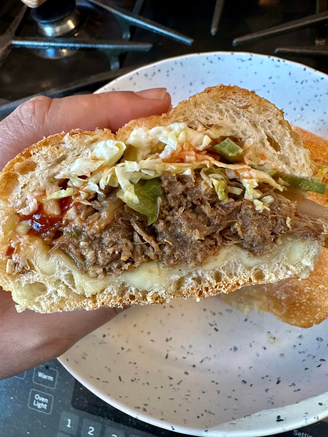 Chimi sandwich. Pernil, cabbage,Swiss, jalapeños, green peppers, onions ...